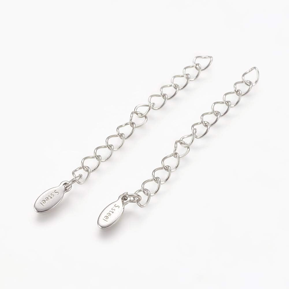 10 Strands Chain Extender Stainless Steel Curb Chains with Oval Charms ...