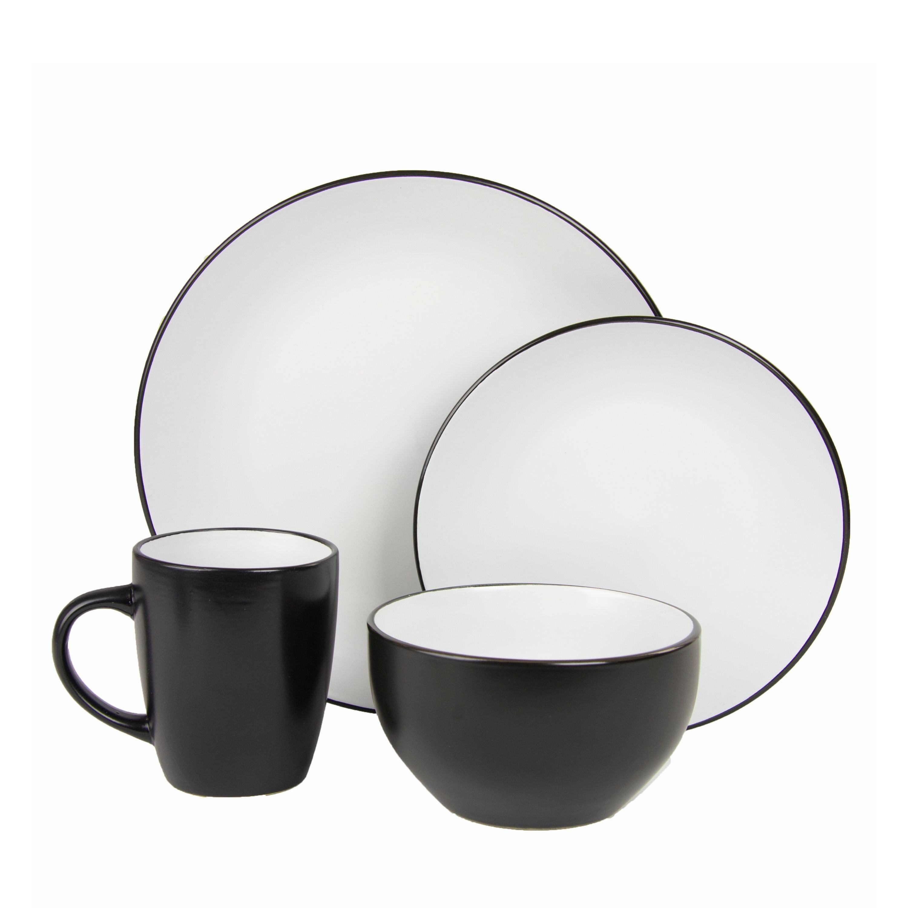 10 Strawberry Street 16-Piece Two Tone Coupe Dinnerware Set - Black ...