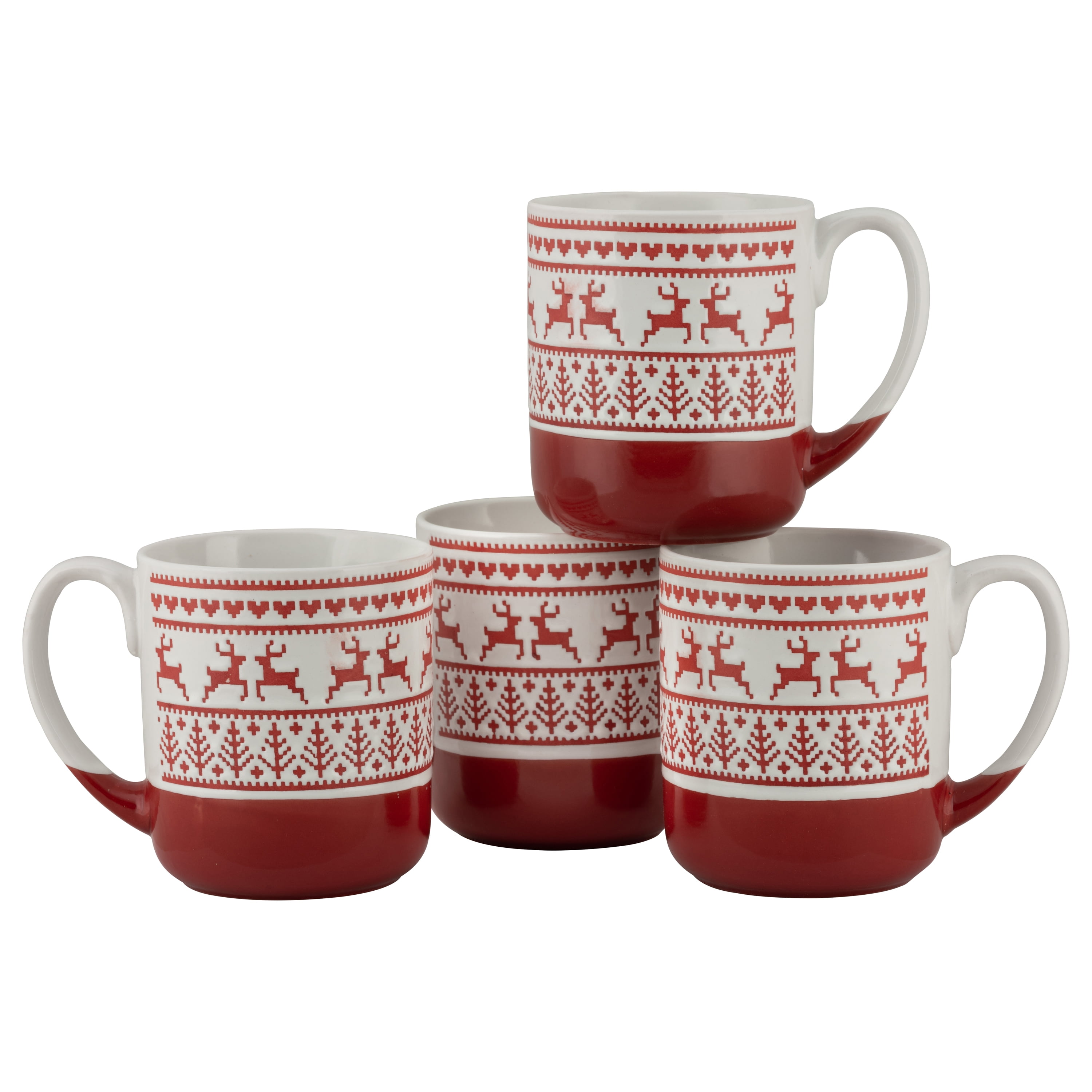 10 Strawberry Street 17.5 fl oz Ceramic Reindeer Mugs Set of 4 Red ...