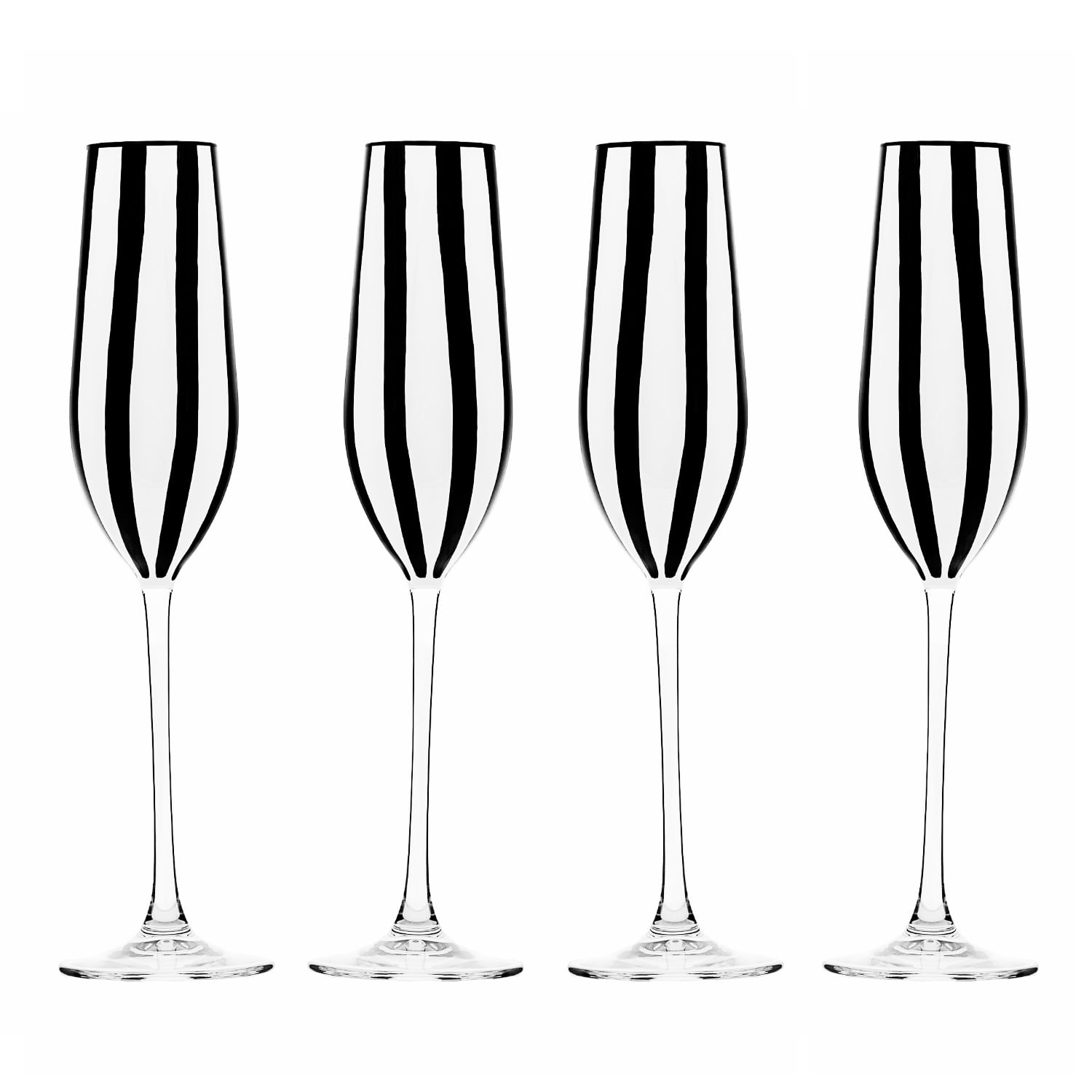 10 Strawberry Street Black & White Stripe Glassware, Flute, Set of 4 ...