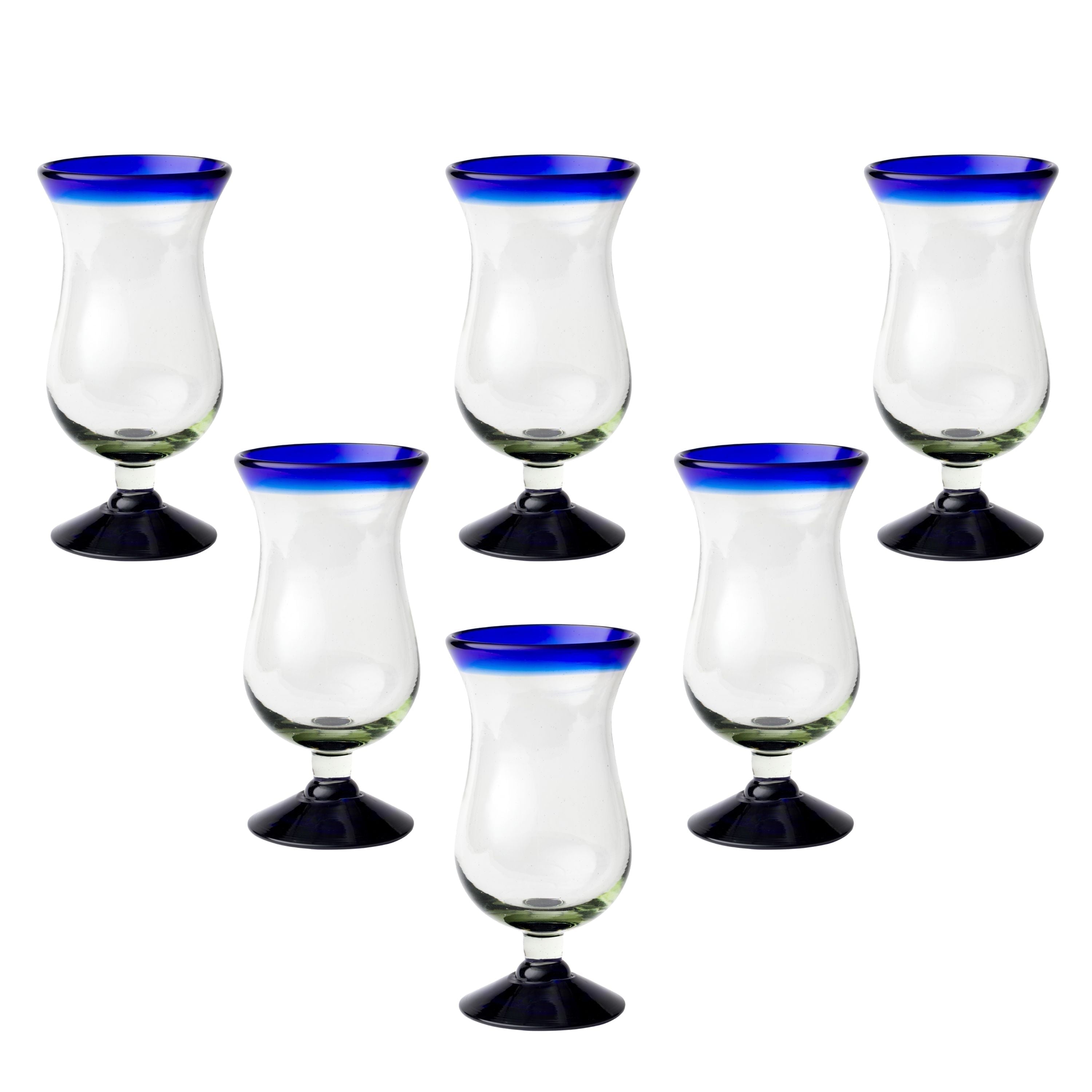 10 Strawberry Street Cobalt Rim Hurricane Handblown Mexican Glass, Set ...