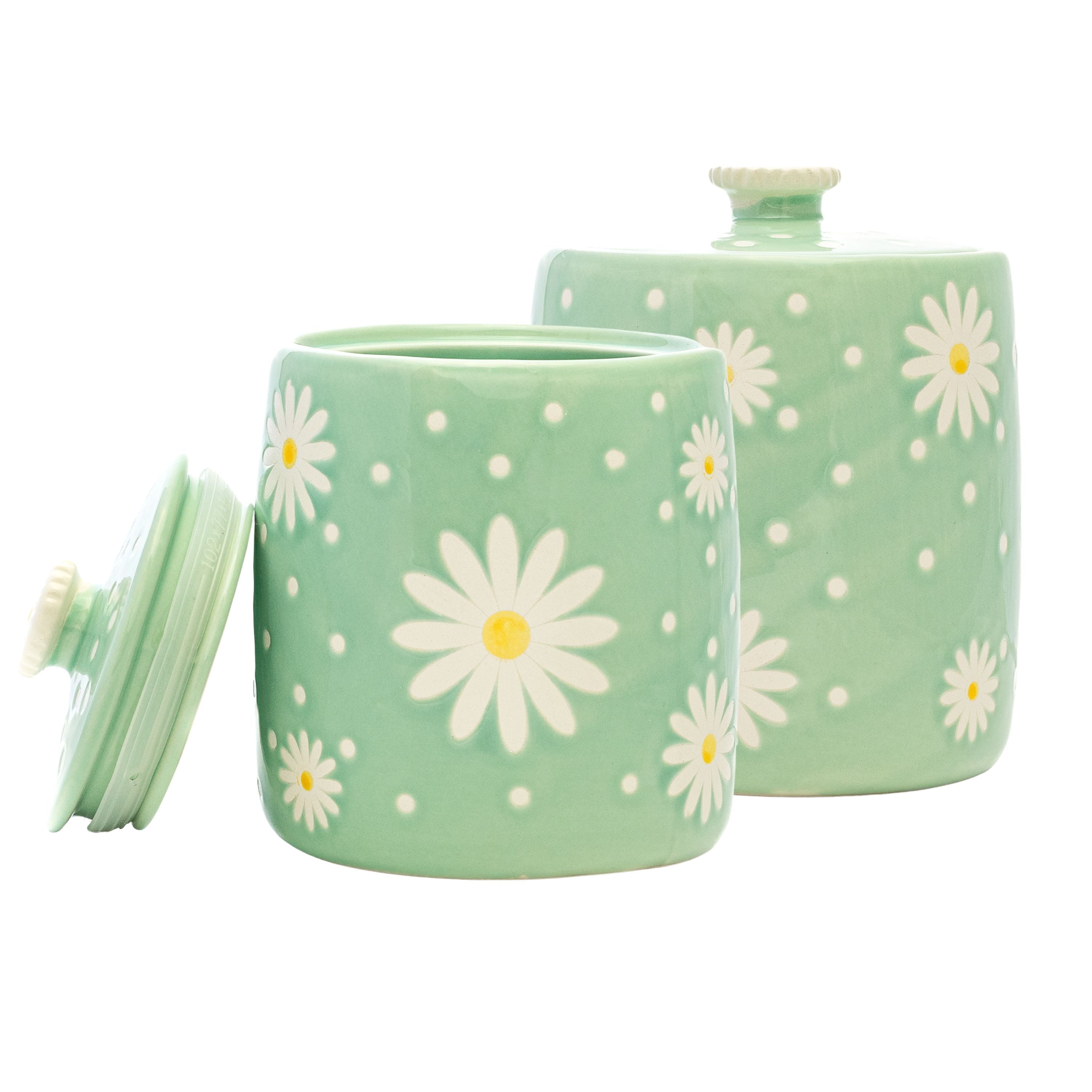 10 Strawberry Street Daisy Polka Dot Small Canister, Mint, Set of 2 ...