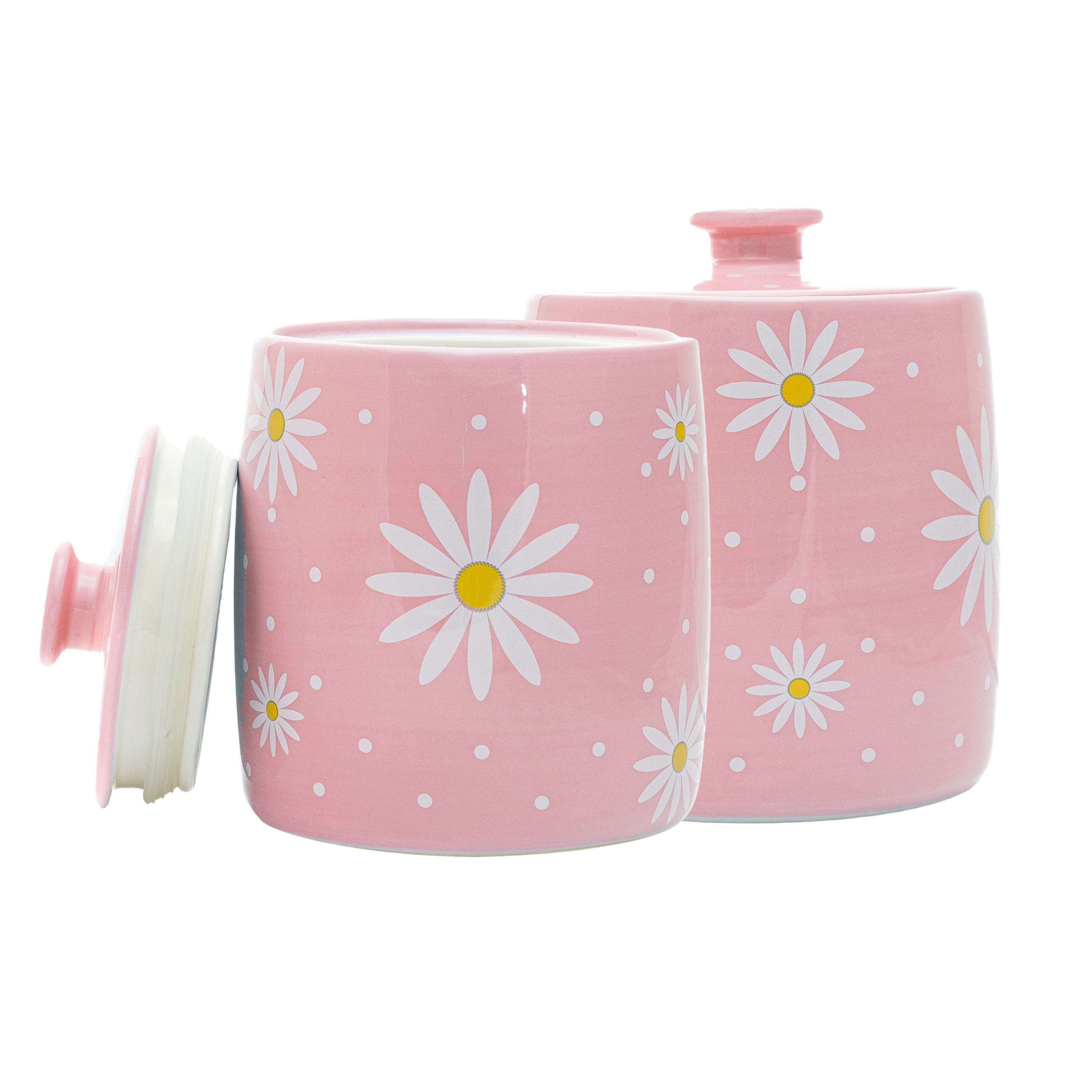 10 Strawberry Street Daisy Polka Dot Small Canister, Pink, Set of 2 ...