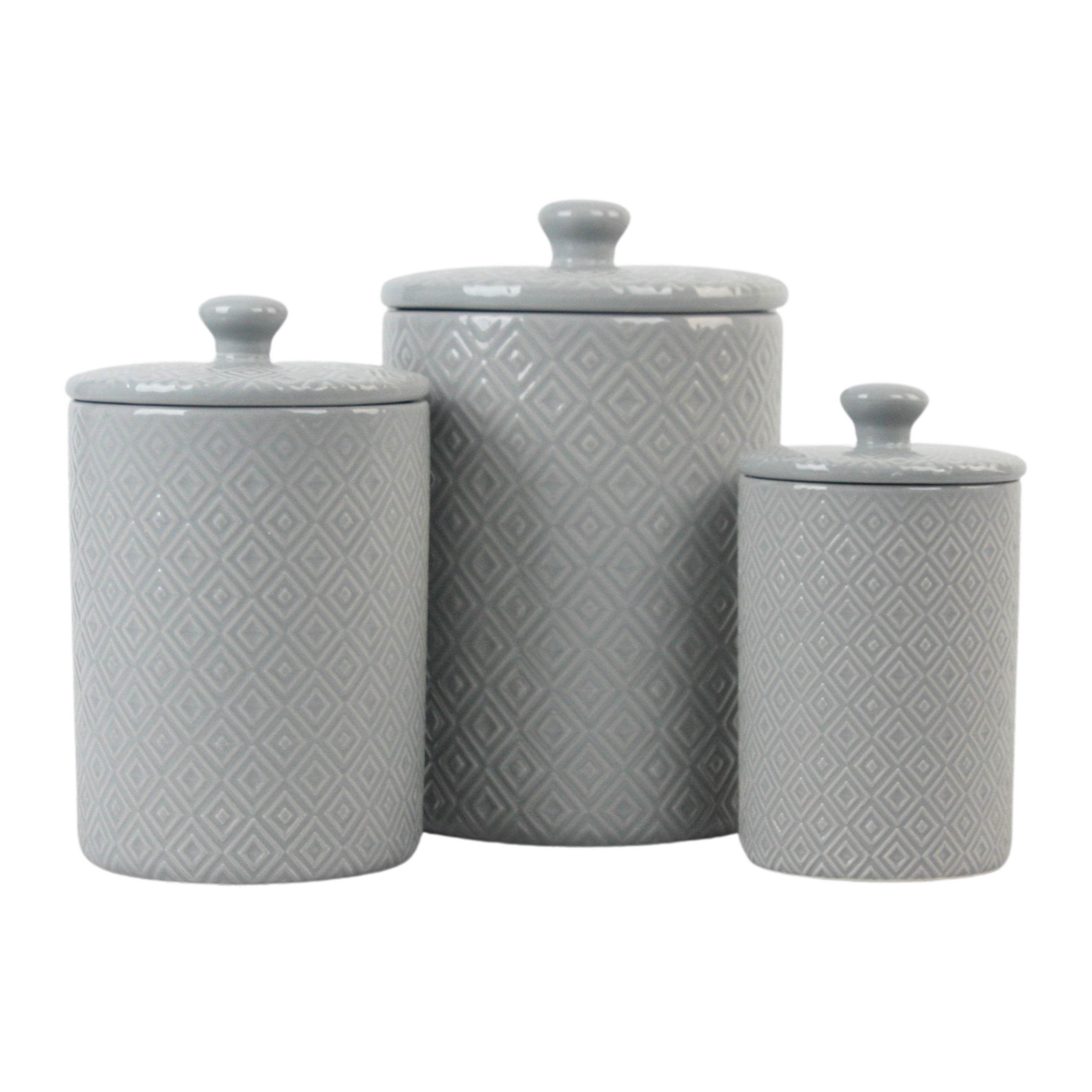 10 Strawberry Street Diamond Embossed Ceramic Canister Set, 3 Piece ...
