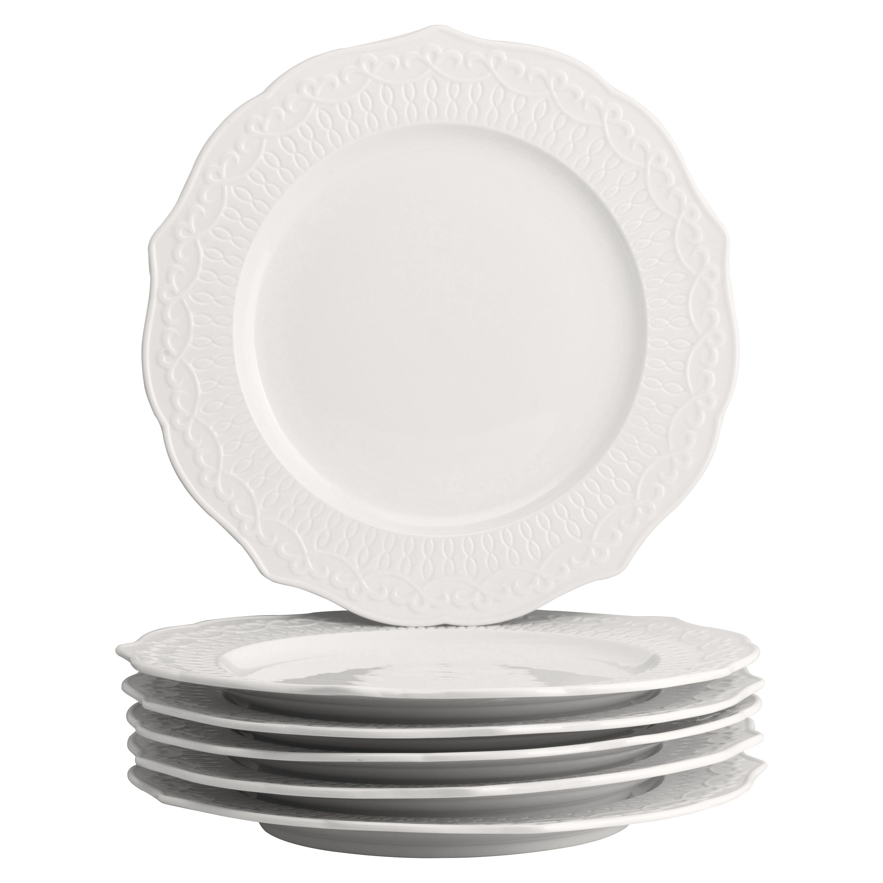 10 Strawberry Street Ever Porcelain 10.5" Dinner Plate, Set of 6, White ...