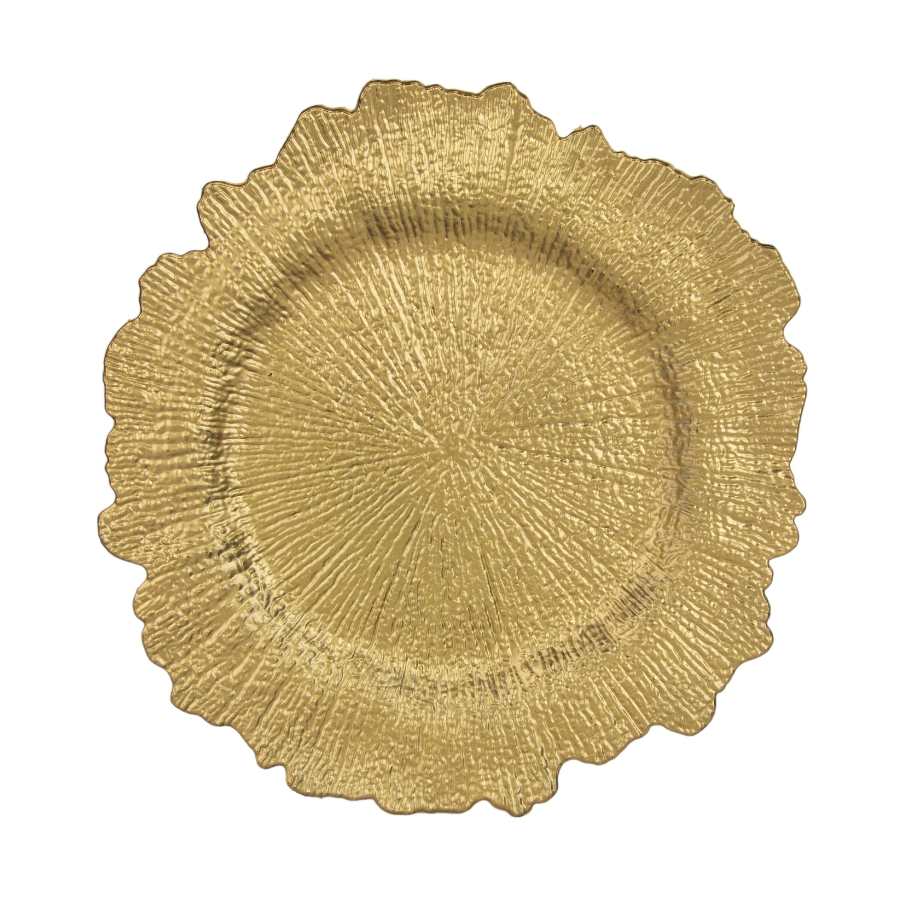 10 Strawberry Street Matte Gold Sponge 13" Round Lacquer Charger, Set ...