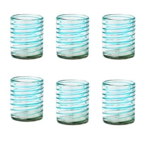 10 Strawberry Street Cobalt Rim Hiball Handblown Mexican Glass, Set of ...