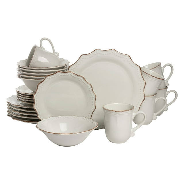 10 Strawberry Street Oxford 24 Piece Stoneware Dinnerware Set, Cream ...