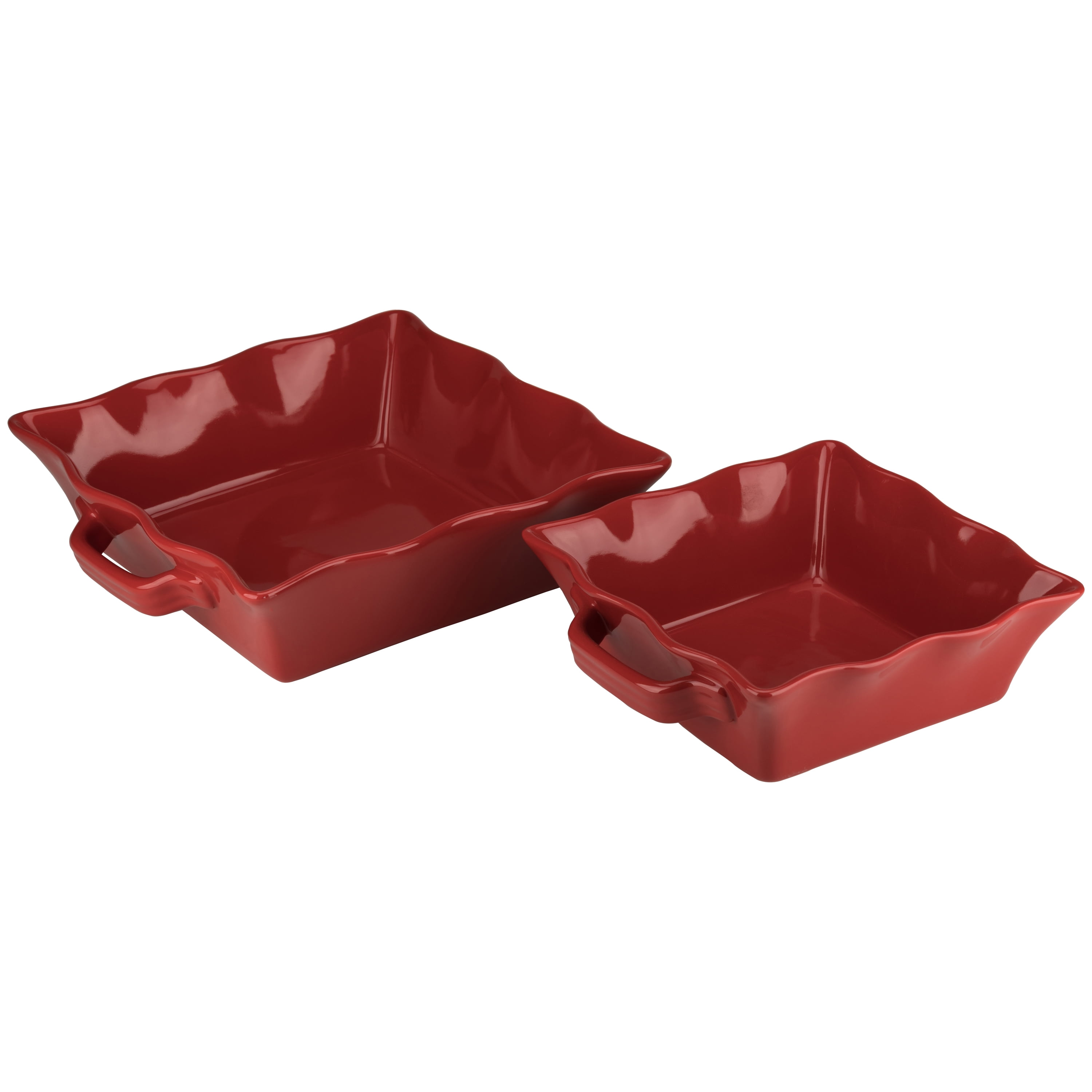 10 Strawberry Street Ruffled Square Ceramic Bakeware Set of 2, Red ...