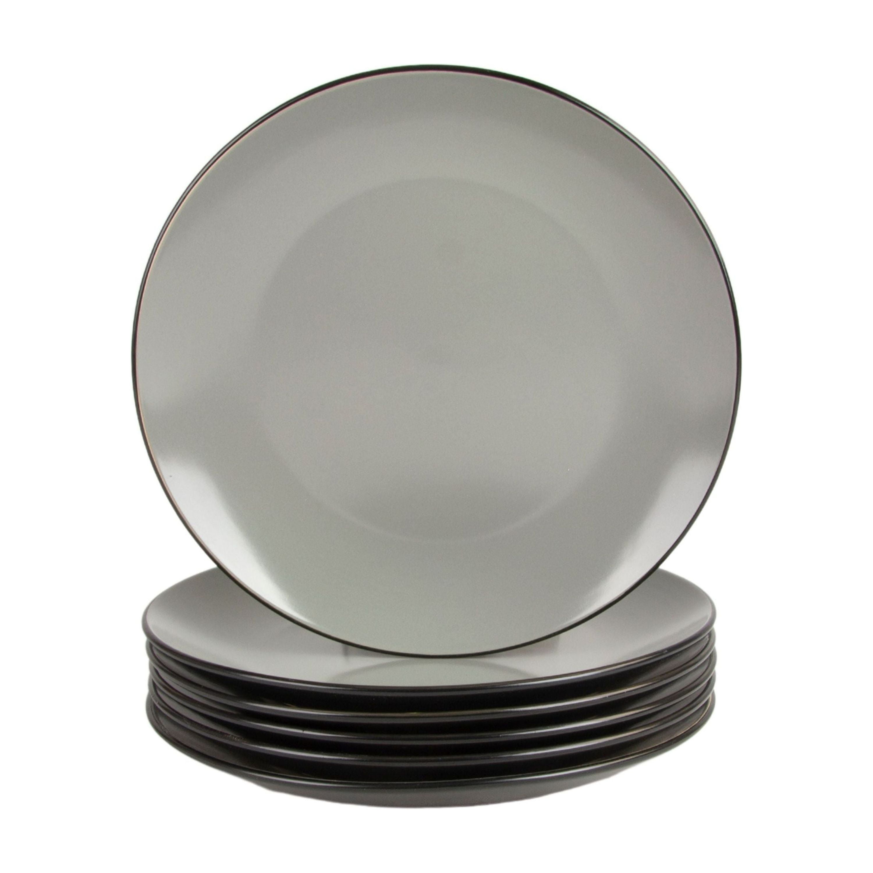 10 Strawberry Street Two Tone Coupe 8” Salad Plate Set Of 6, Black/Gray ...