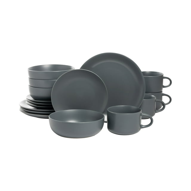 10 Strawberry Street Wazee Matte 16 Pc Minimalist Stoneware Dinnerware Set, Charcoal - Walmart.com