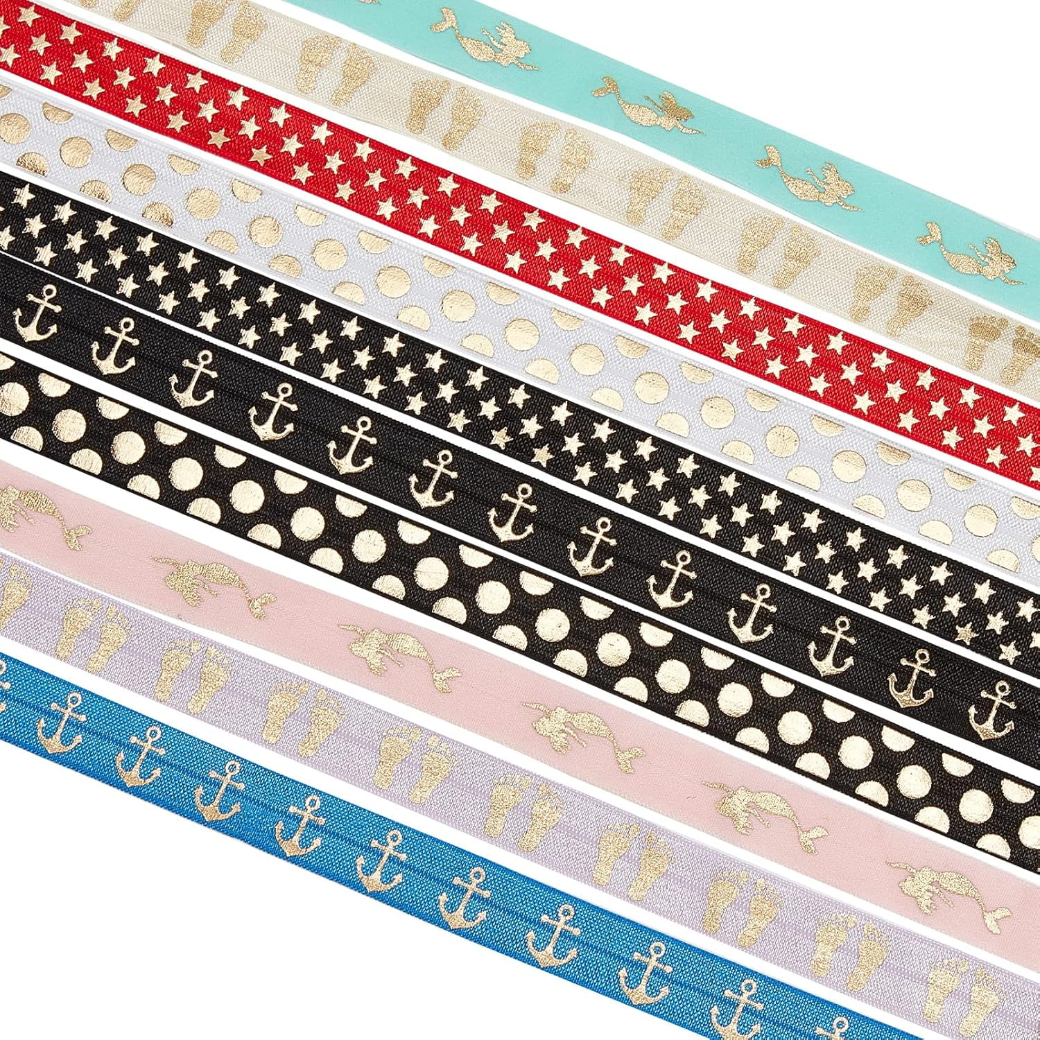 10 Style 20 Yards Glitter Printed Elastic Ribbon Folding Over FOE ...