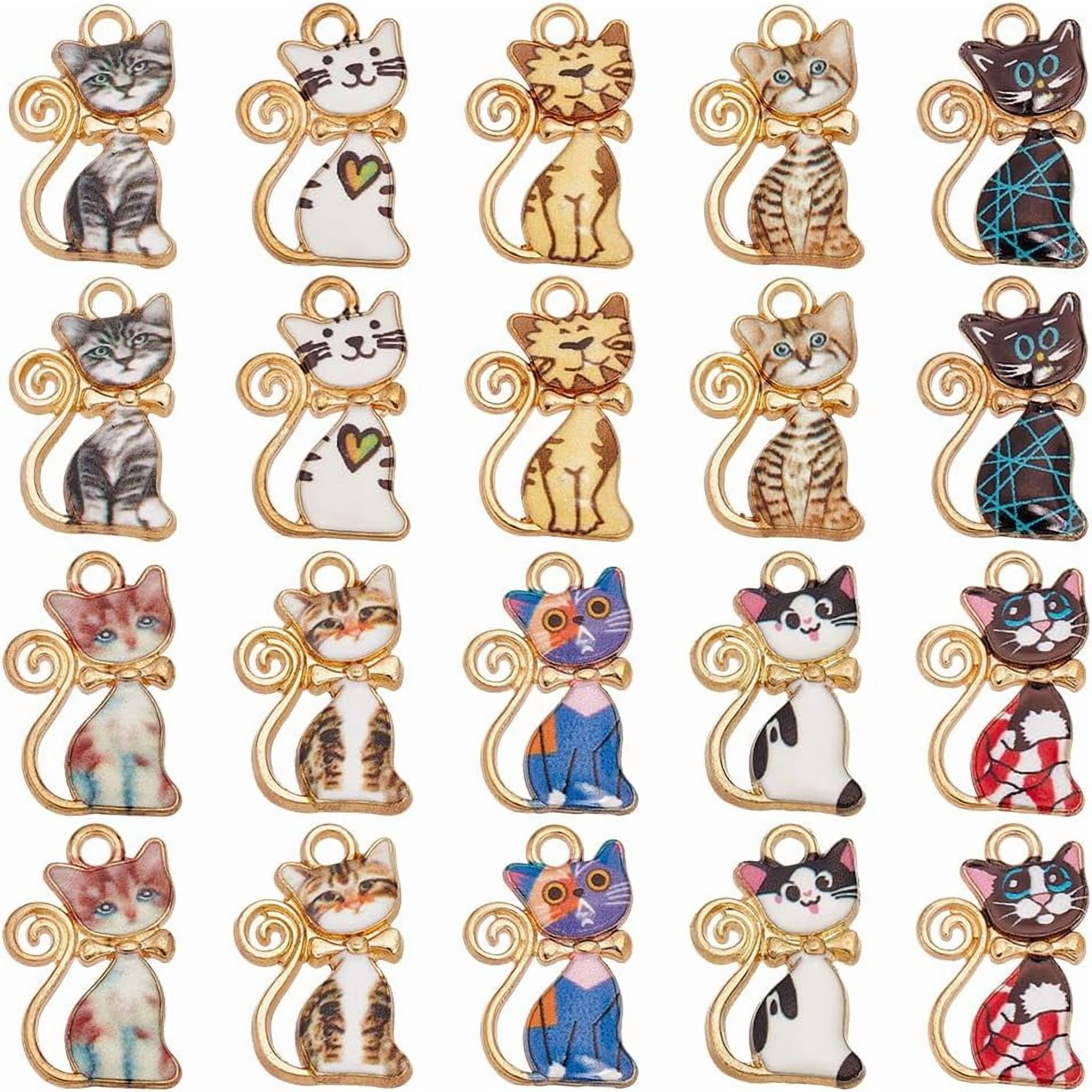 10 Style Cat Charms 20Pcs Enamel Alloy Cat Pendants Colorful Metal Mini ...
