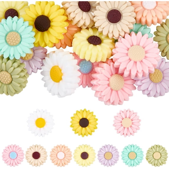 10 Styles 20PCS Silicone Flower Beads with Hole Sunflower Daisy Shaped ...