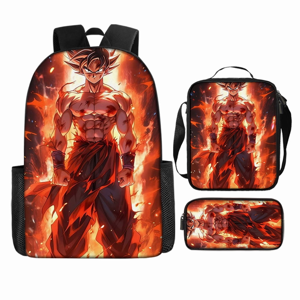 10 Styles Anime Warrior Print 3-Piece Backpack Set, Casual Daypack with ...