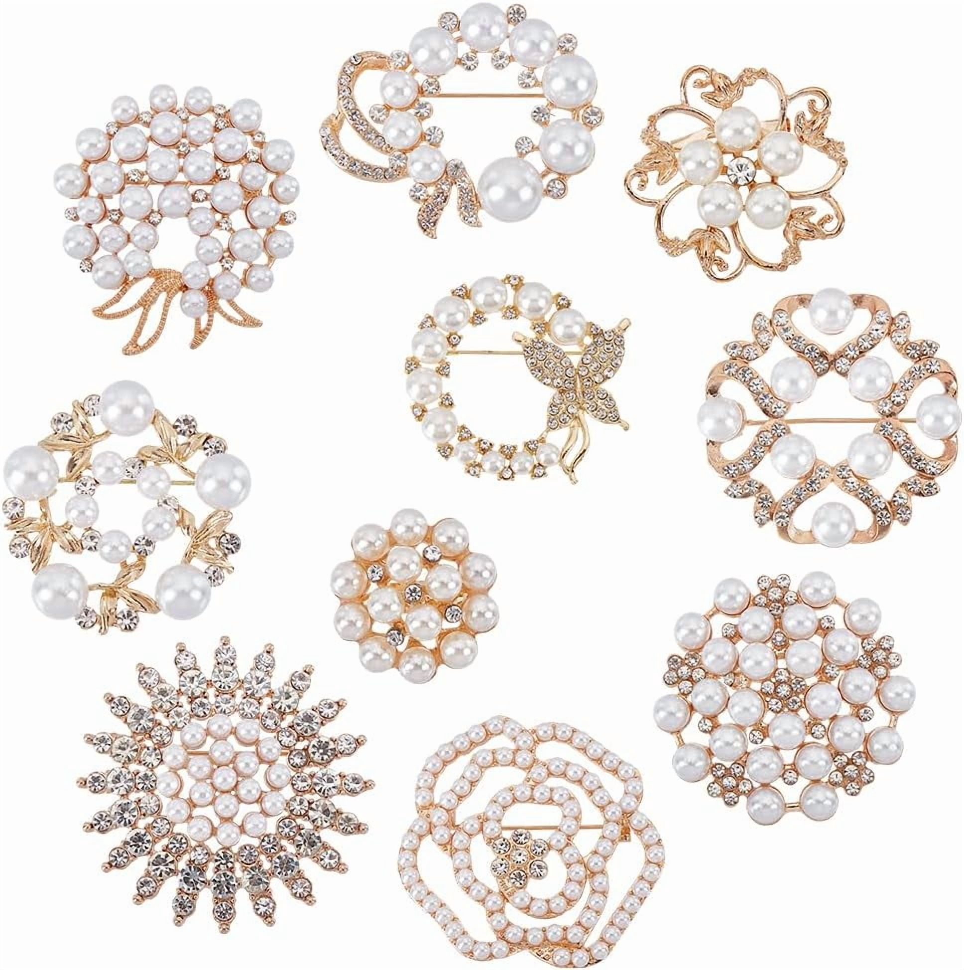 10 Styles Crystal Pearl Rhinestone Flower Brooch Pin for Women Retro ...
