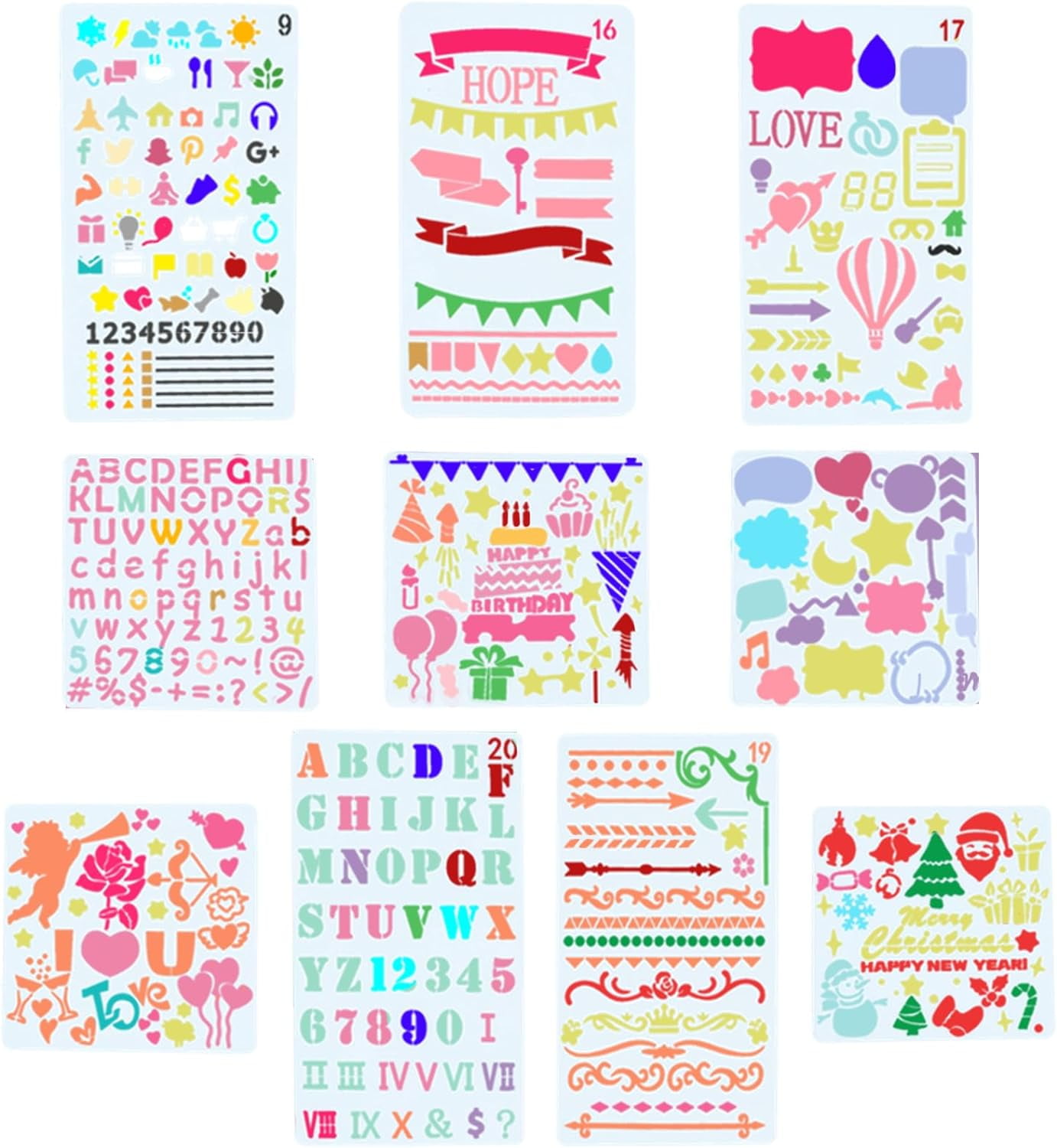 10 Styles Festival Stencils Reusable Christmas Birthday Cupid Heart ...