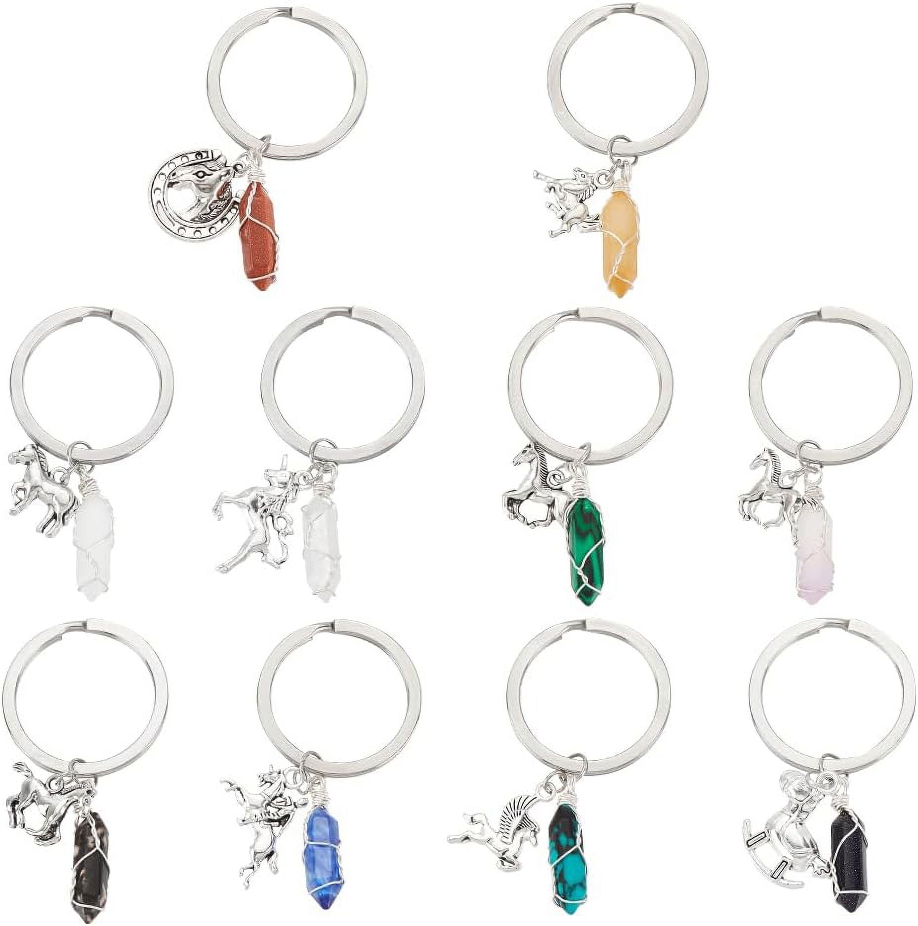 10 Styles Gemstone Pendant Keychain with Alloy Fairy Horse Charm 22x6mm ...
