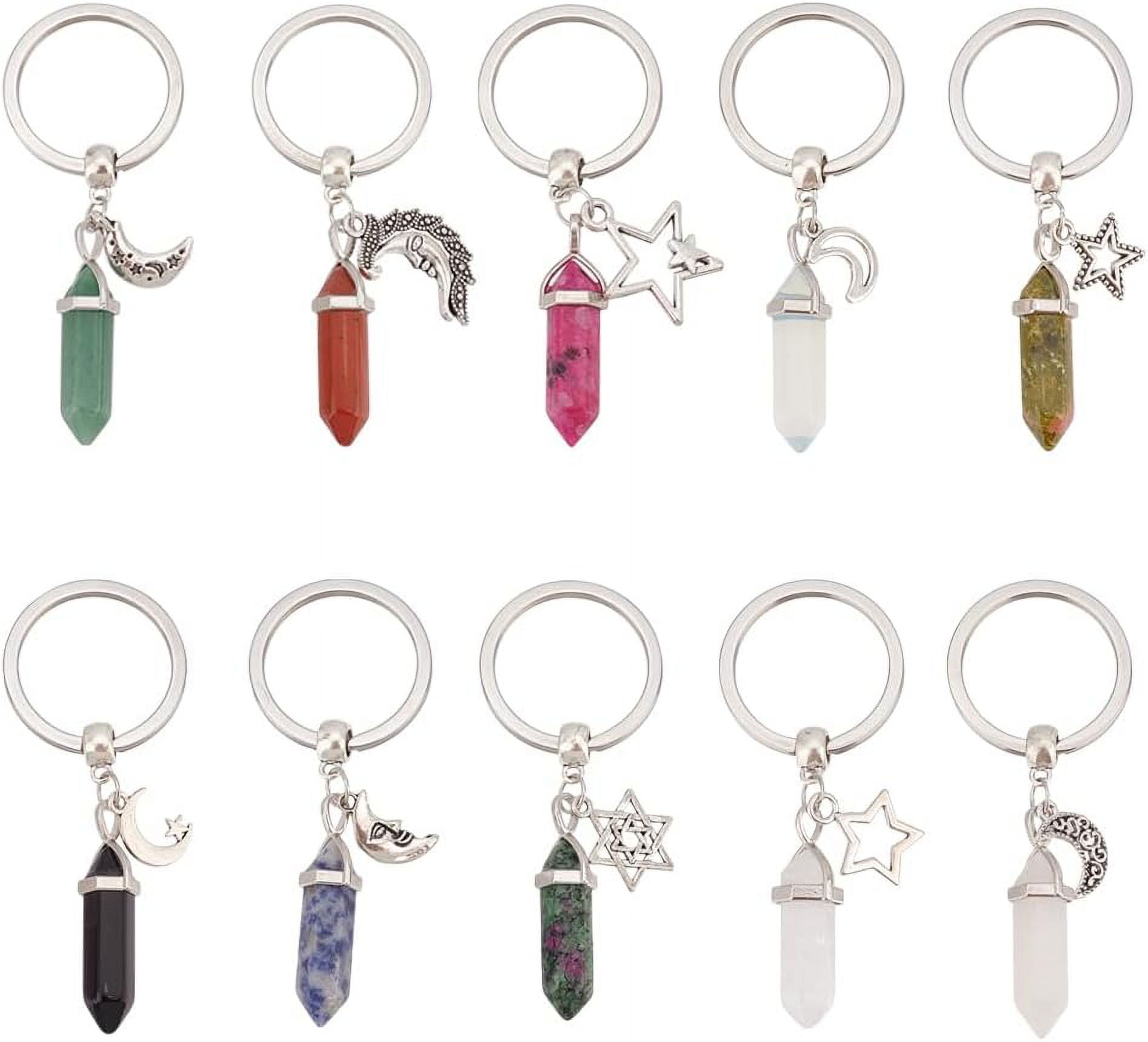 10 Styles Gemstone Pendant Keychain with Alloy Lotus Tree Charm 36 ...