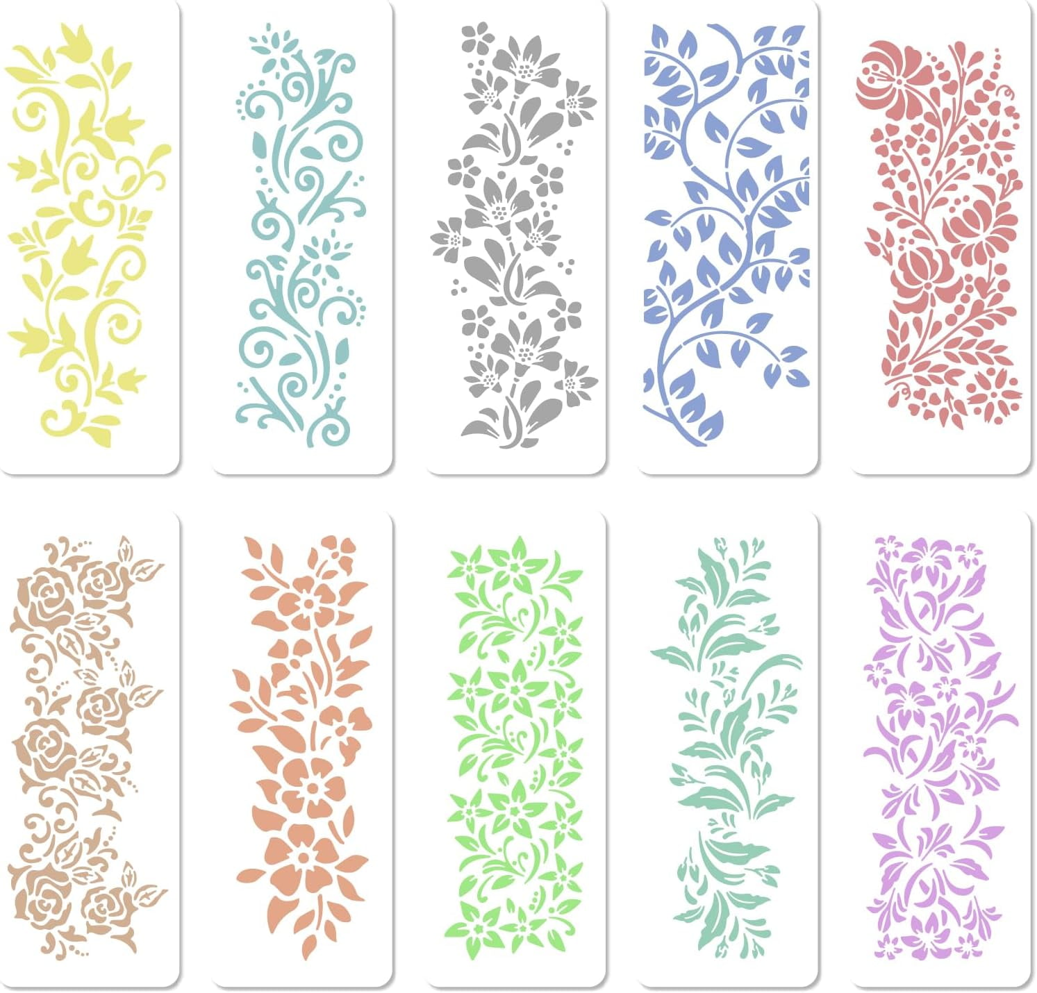 10 Styles Leaf Vine Painting Stencils Plastic Flower Border Wall ...