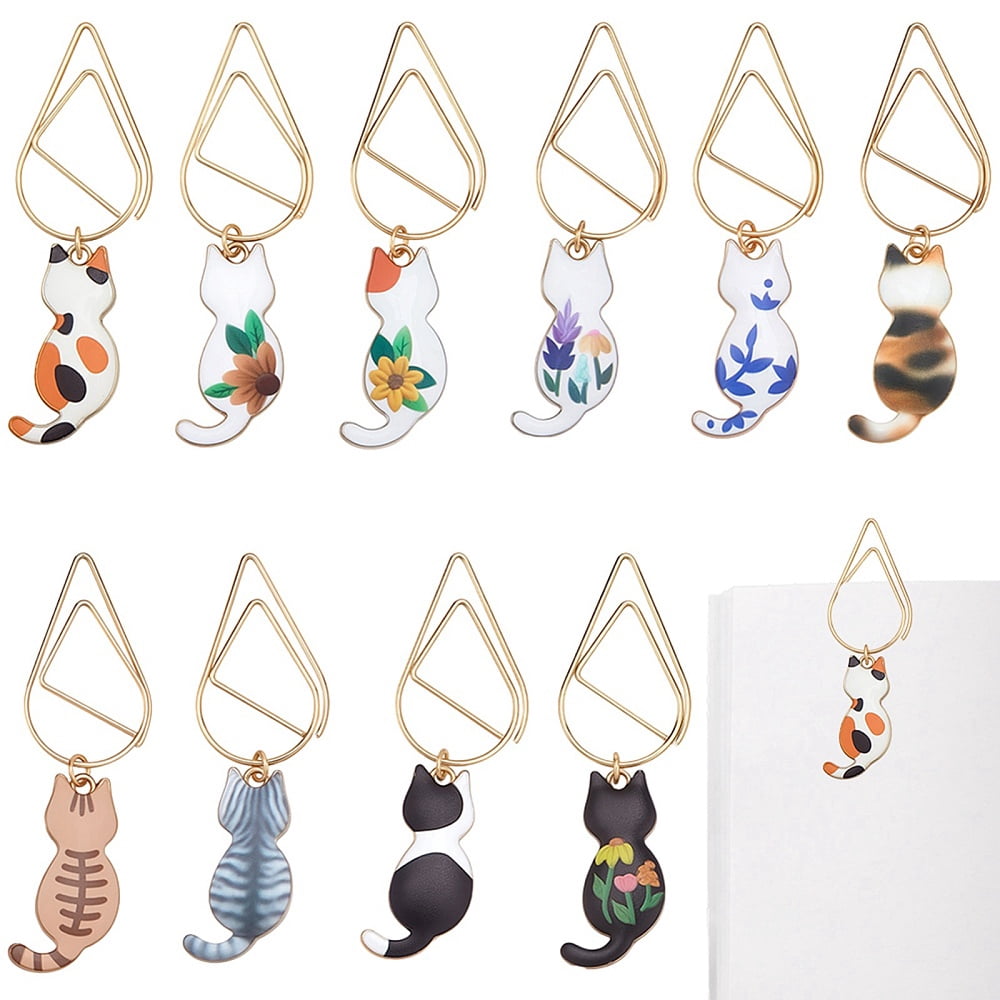 10 Styles Metal Bookmark Paperclip Cat Paper Clips Holder Clamp Small ...