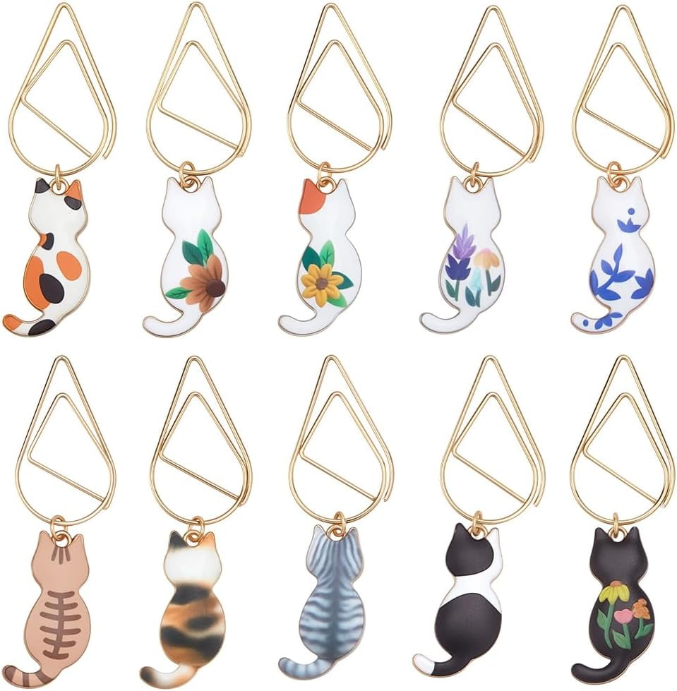 10 Styles Metal Bookmark Paperclip Cat Paper Clips Holder Clamp Small ...