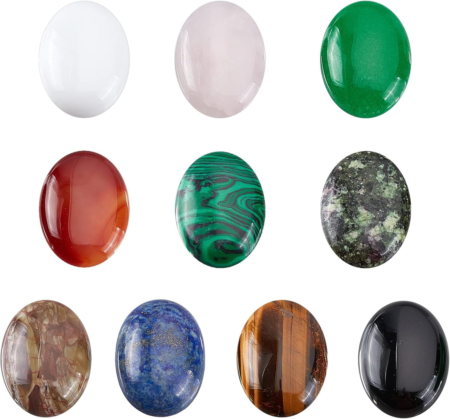 10 Styles Oval Natural Gemstone Cabochons 30x22mm Flatback Gemstone ...