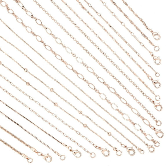 10 Styles Rose Gold Plated Necklace DIY 17inch Brass Cable Chain Link ...