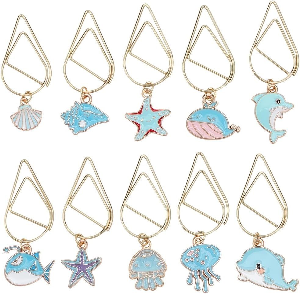 10 Styles Sea Ocean Paperclip Bookmarks Metal Paper Clips Starfish ...
