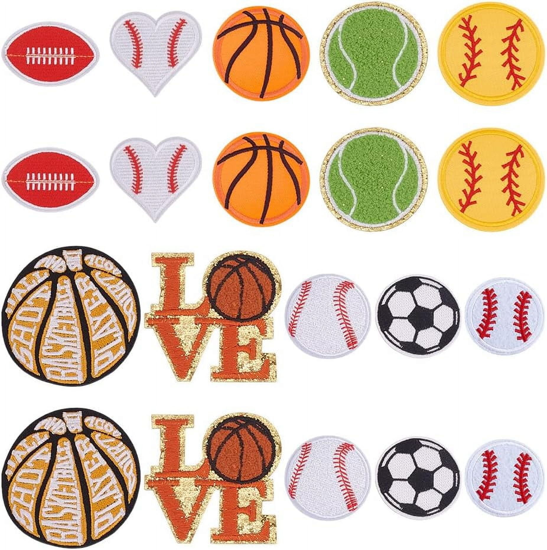 10 Styles Sport Theme Patches 20Pcs Football Baseball Basketball Tennis ...