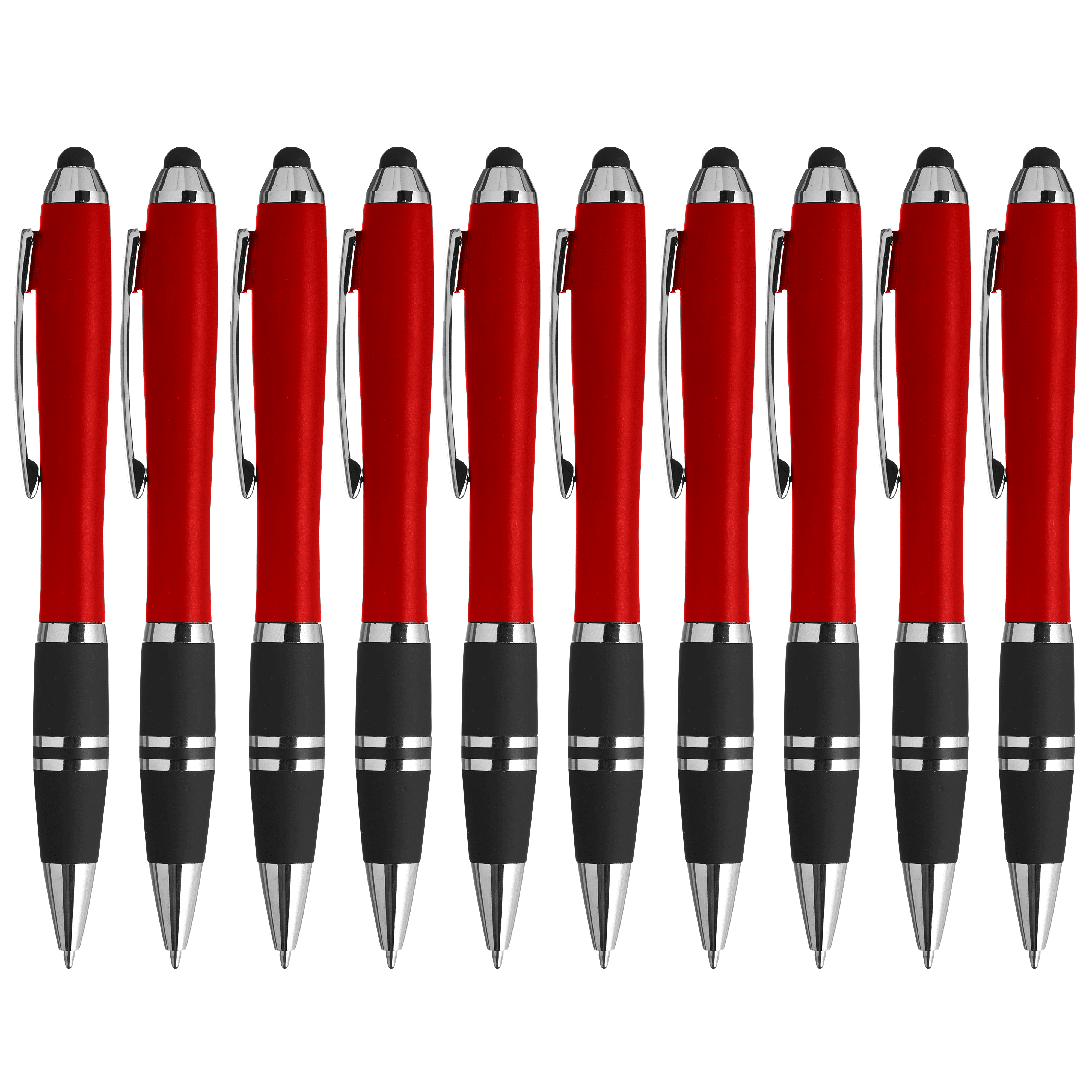 10 Stylus Grip Ballpoint iPens Pack - Rubber grip, Black Ink - Red ...