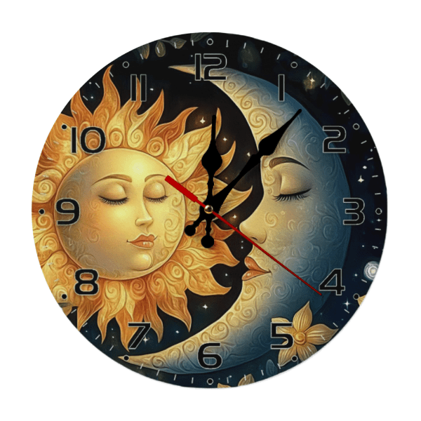 10" Sun and Moon Diamond Painting Wall Clock - Silent Round Wood Grain ...
