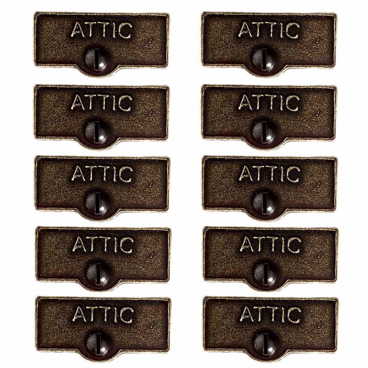 10 Switch Plate Tags ATTIC Name Signs Labels Cast Brass Traditional ...