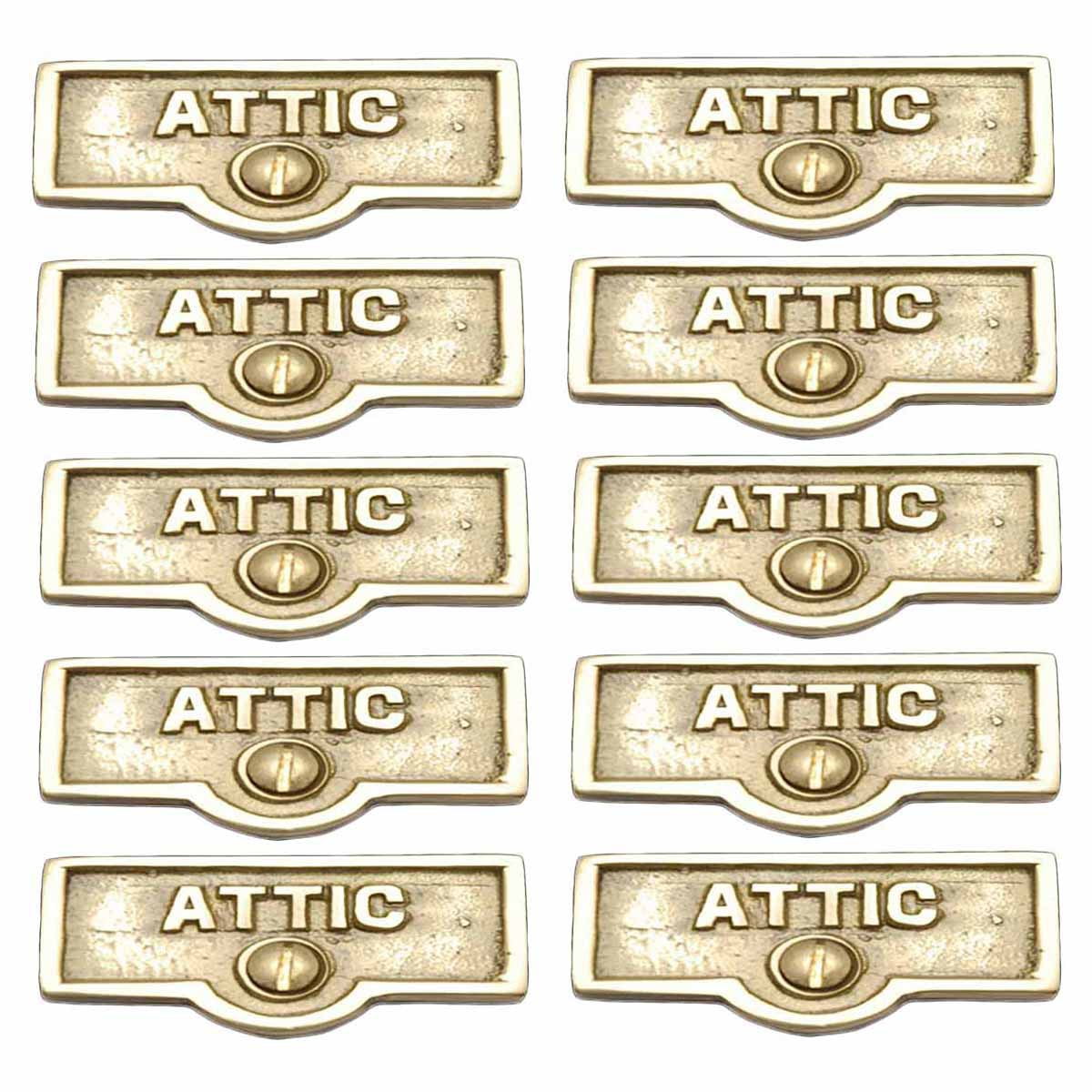 10 Switch Plate Tags ATTIC Name Signs Labels Lacquered Brass ...