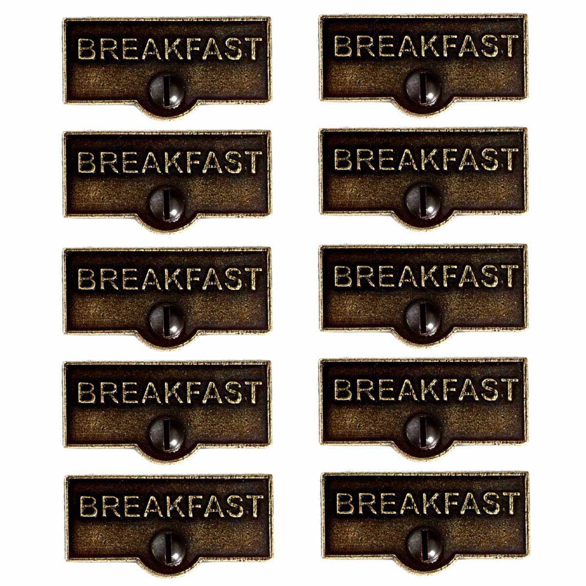 10 Switch Plate Tags BREAKFAST Name Signs Labels Cast Brass Traditional ...