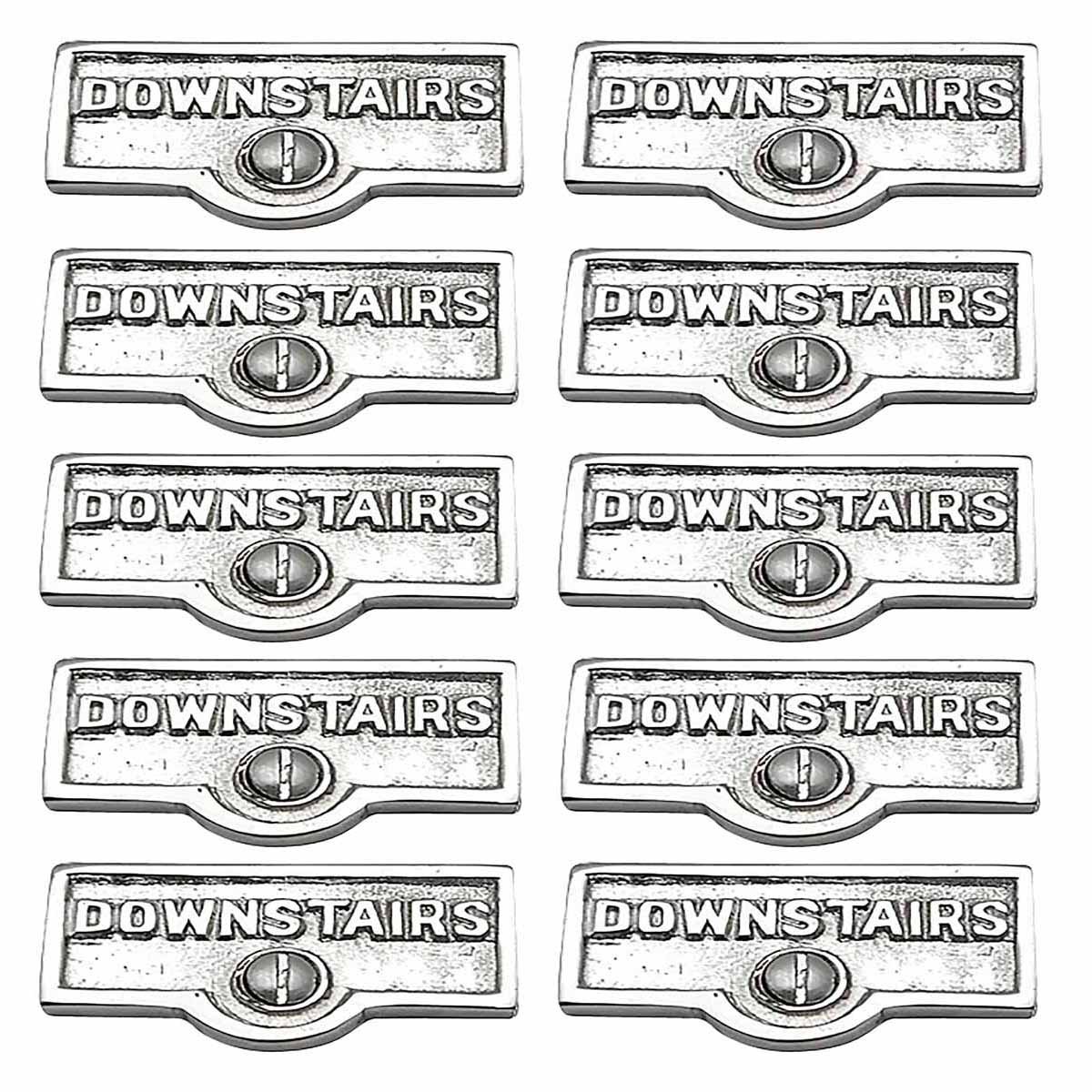 10 Switch Plate Tags DOWNSTAIRS Name Signs Labels Chrome Brass ...