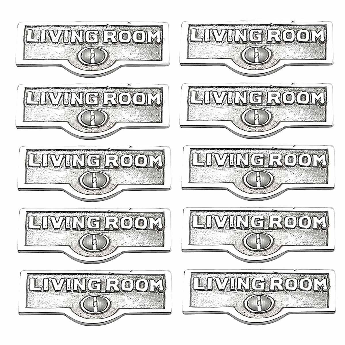 10 Switch Plate Tags LIVING ROOM Name Sign Labels Chrome Brass ...