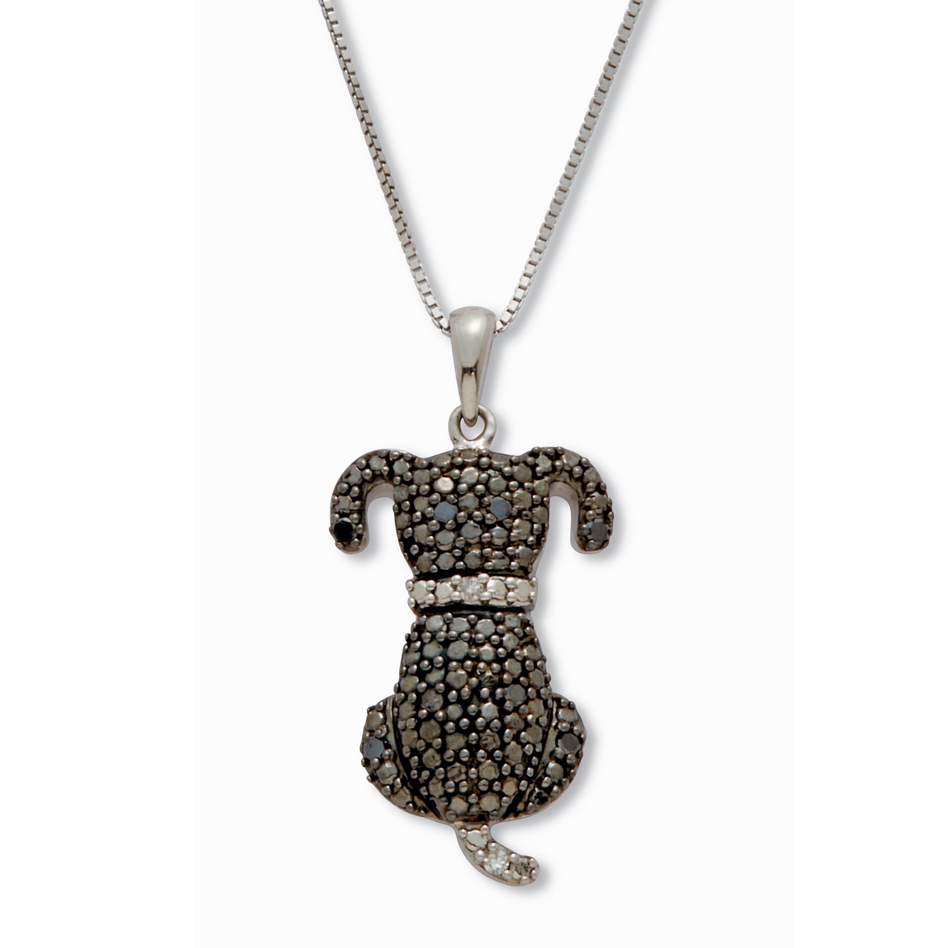 .10 TCW Black and White Diamond Sterling Silver Dog Pendant and Chain ...