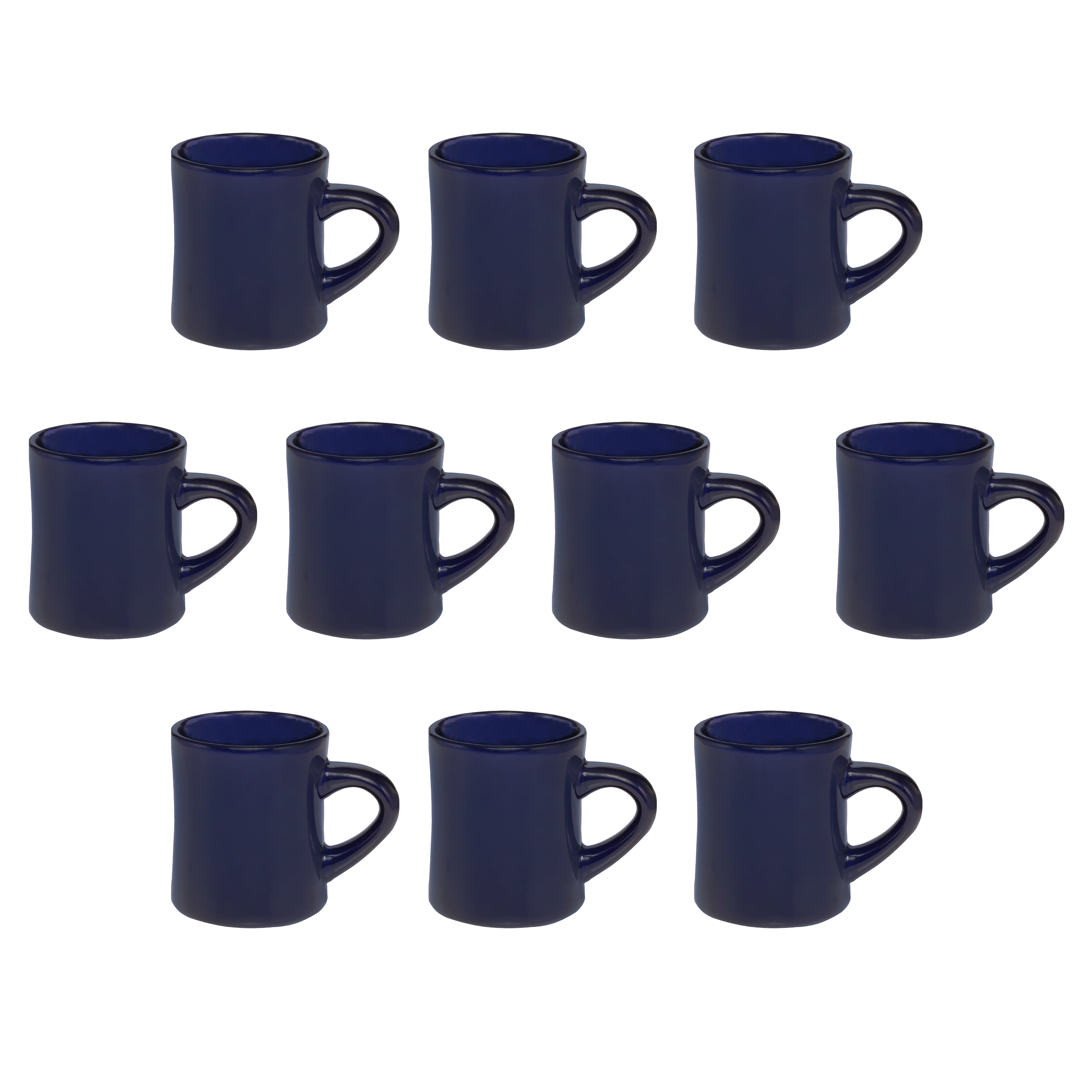 10 Thick Grip Glossy Ceramic Diner Mugs Set, 12 oz. - Stoneware, Smooth ...