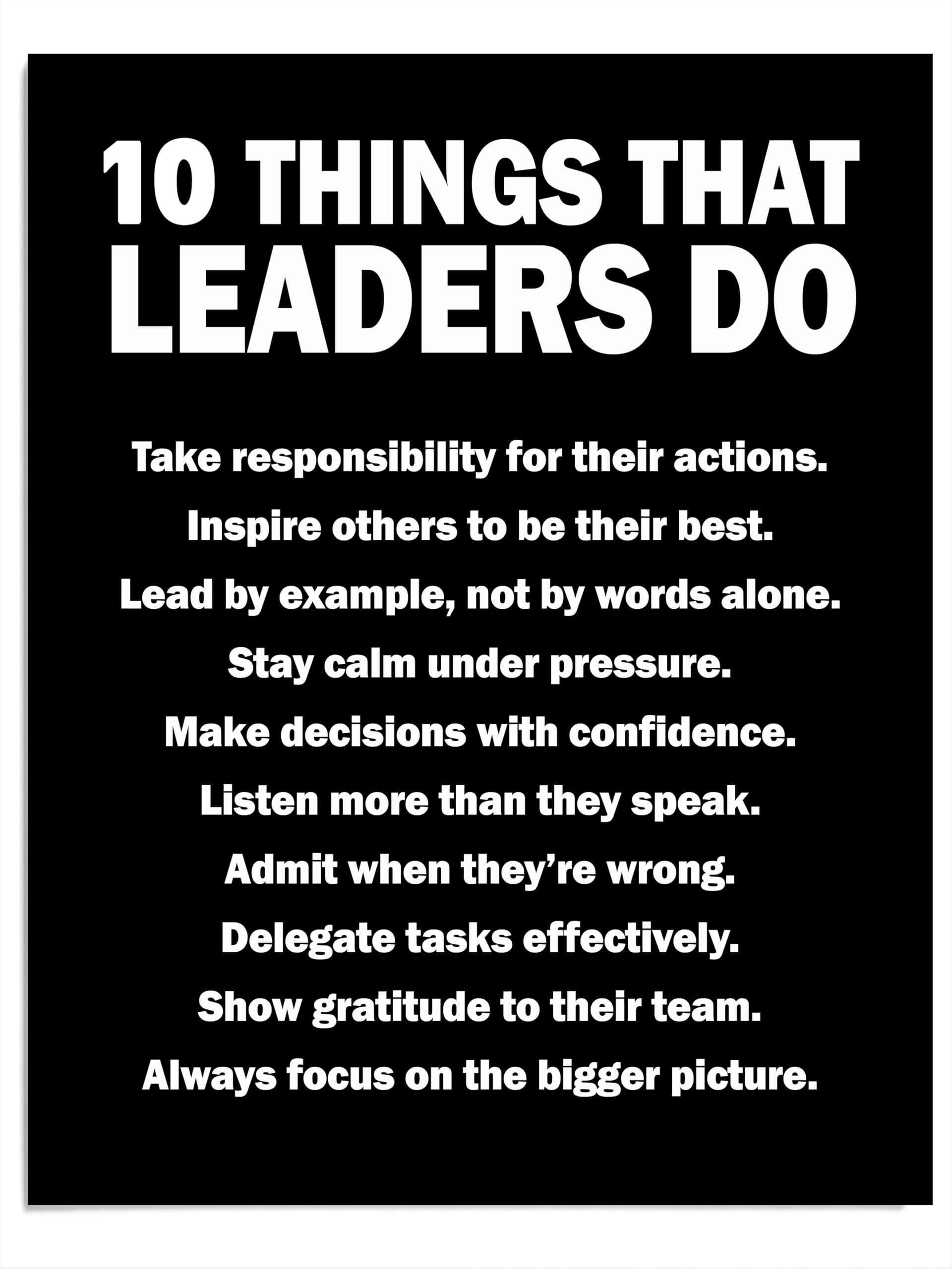 10 Things That Leaders Do Wall Art Black Motivational Pster for Office ...
