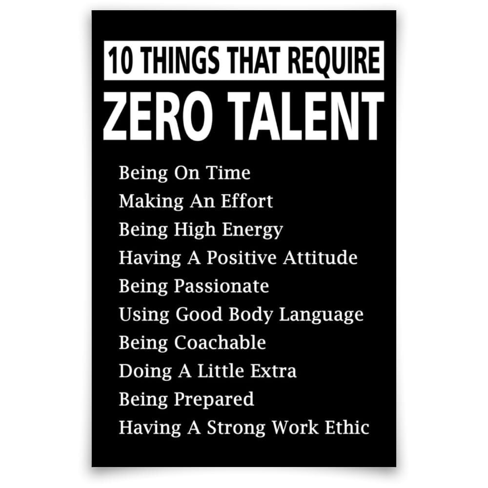 10 Things Zero Talent Poster Inspirational Phrases Wall Art Prints Motivational Sayings Quote ...