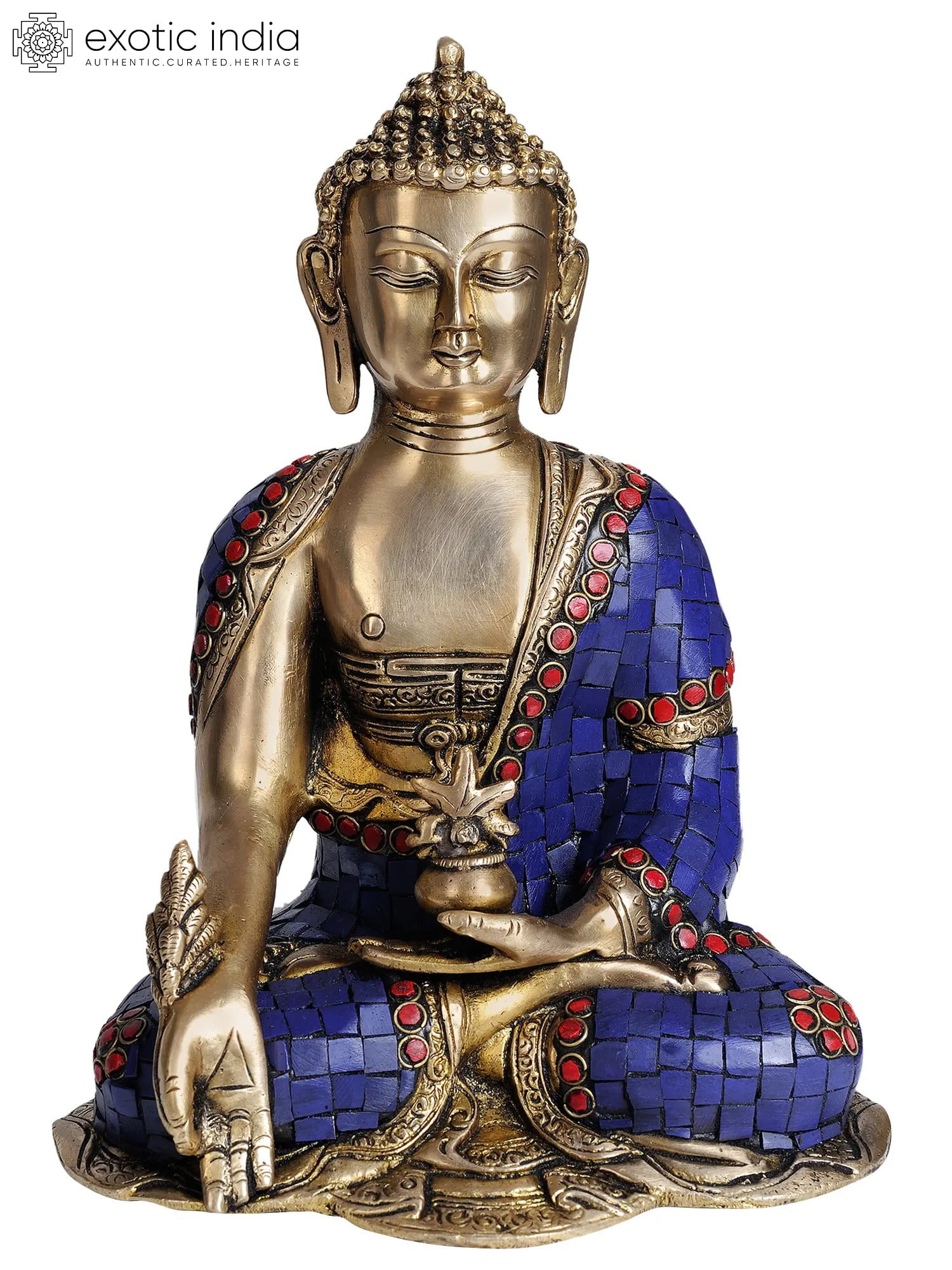 10" Tibetan Buddhist Deity Lapis Healing Buddha Brass Statue | Handmade ...