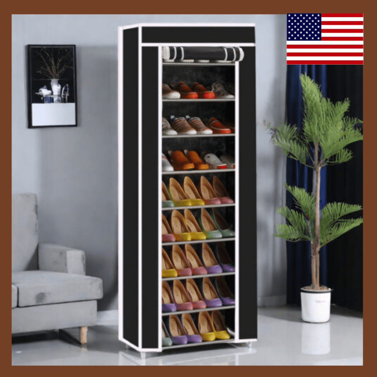 10 Tier 9 Lattices Shoe Storage Rack Cabinet Non-woven Fabric Shoe Rack ...