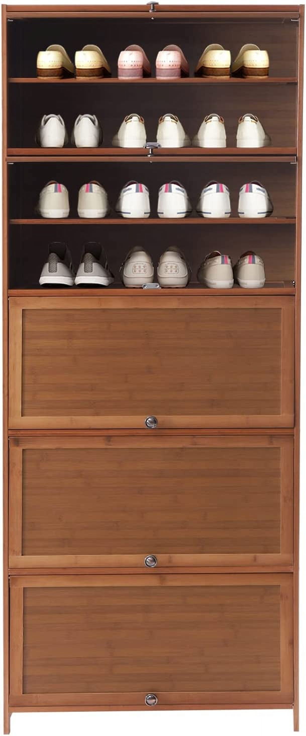 10-Tier Bamboo Shoe Rack Cabinet, 30 Pairs Shoe Storage Wooden Book ...