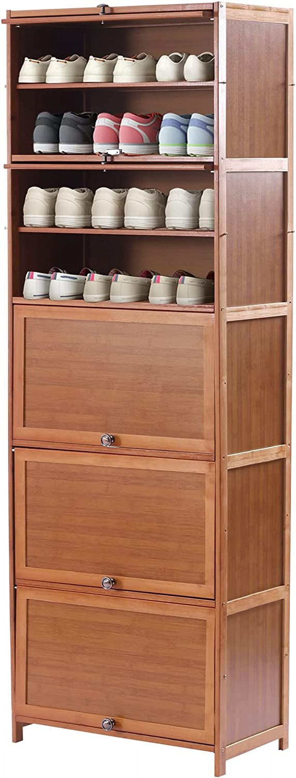 10-Tier Bamboo Shoe Shelf Organizer Cabinet with Doors, Shoe Cabinet ...