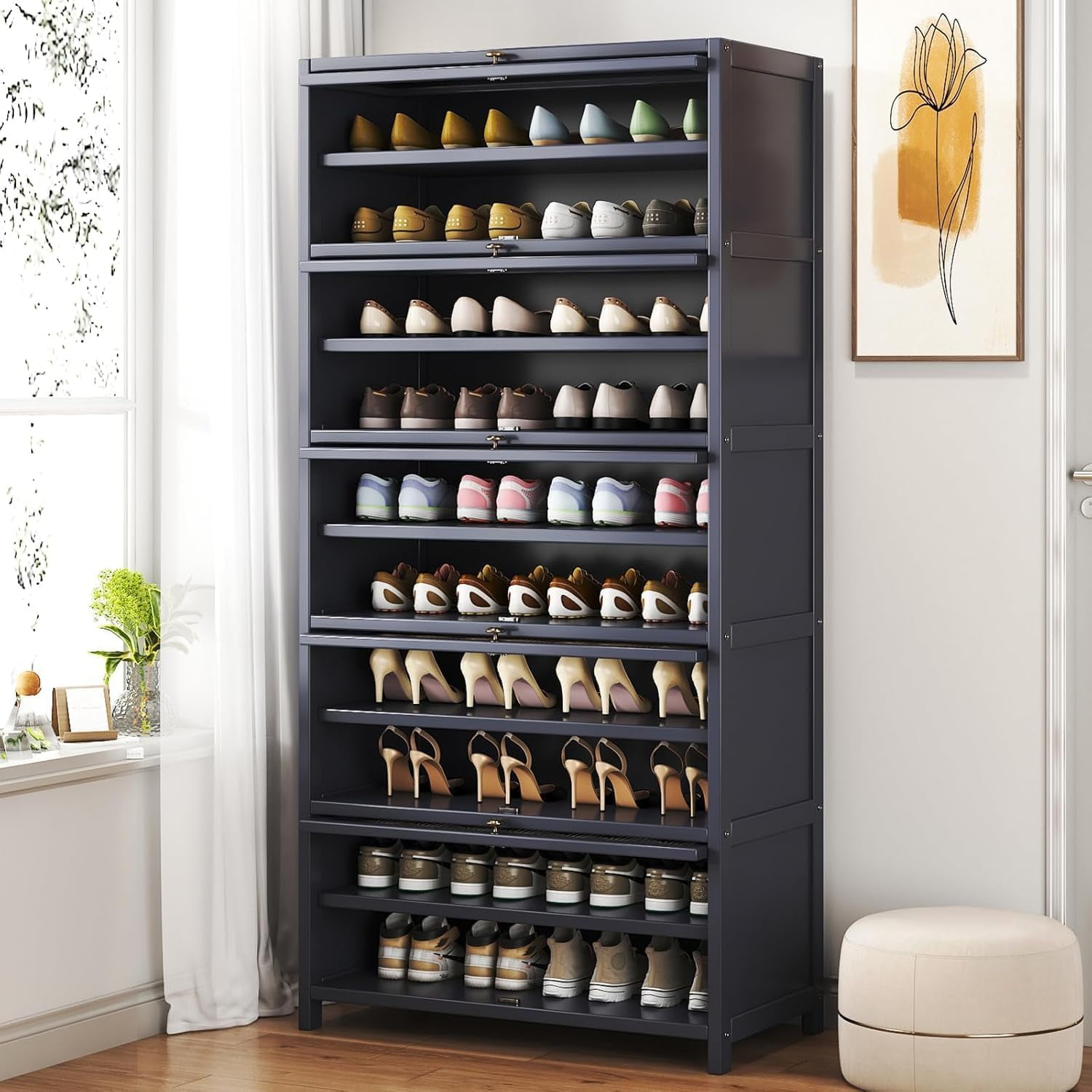 10 Tier Bamboo Shoe Storage Cabinet with Doors, 40-45 Pairs Free ...