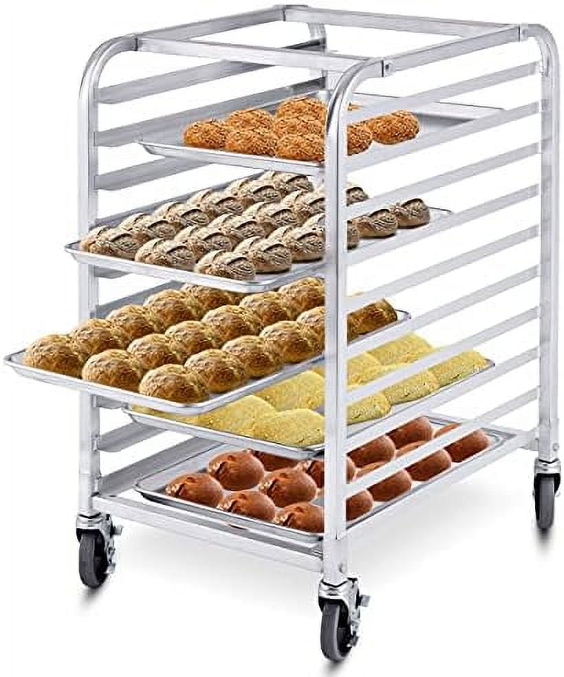10 Tier Bun Pan Rack, Bakery Rack with 2 Lockable Wheels, 10 Sheet ...