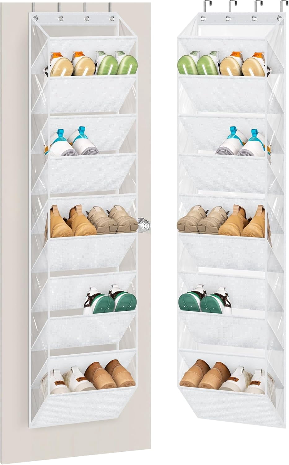 10 Tier Clear Over the Door Shoe Organizer Storage, Deep Pockets Large ...