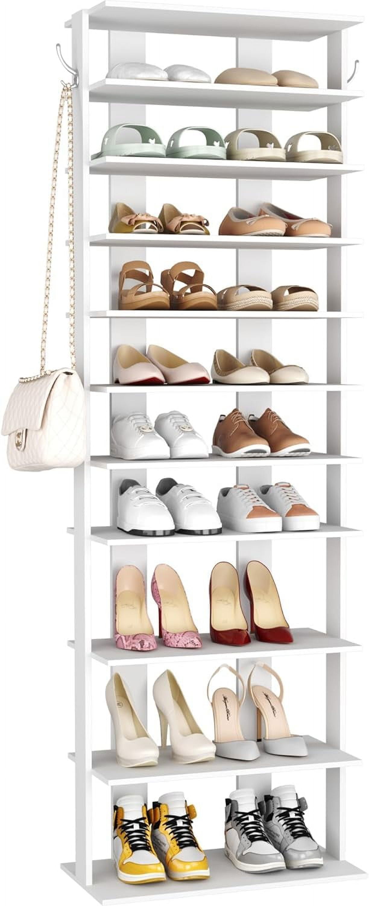 10-Tier Corner Shoe Tower - Double Rows, Slim Shoe Stand for 20 Pairs ...