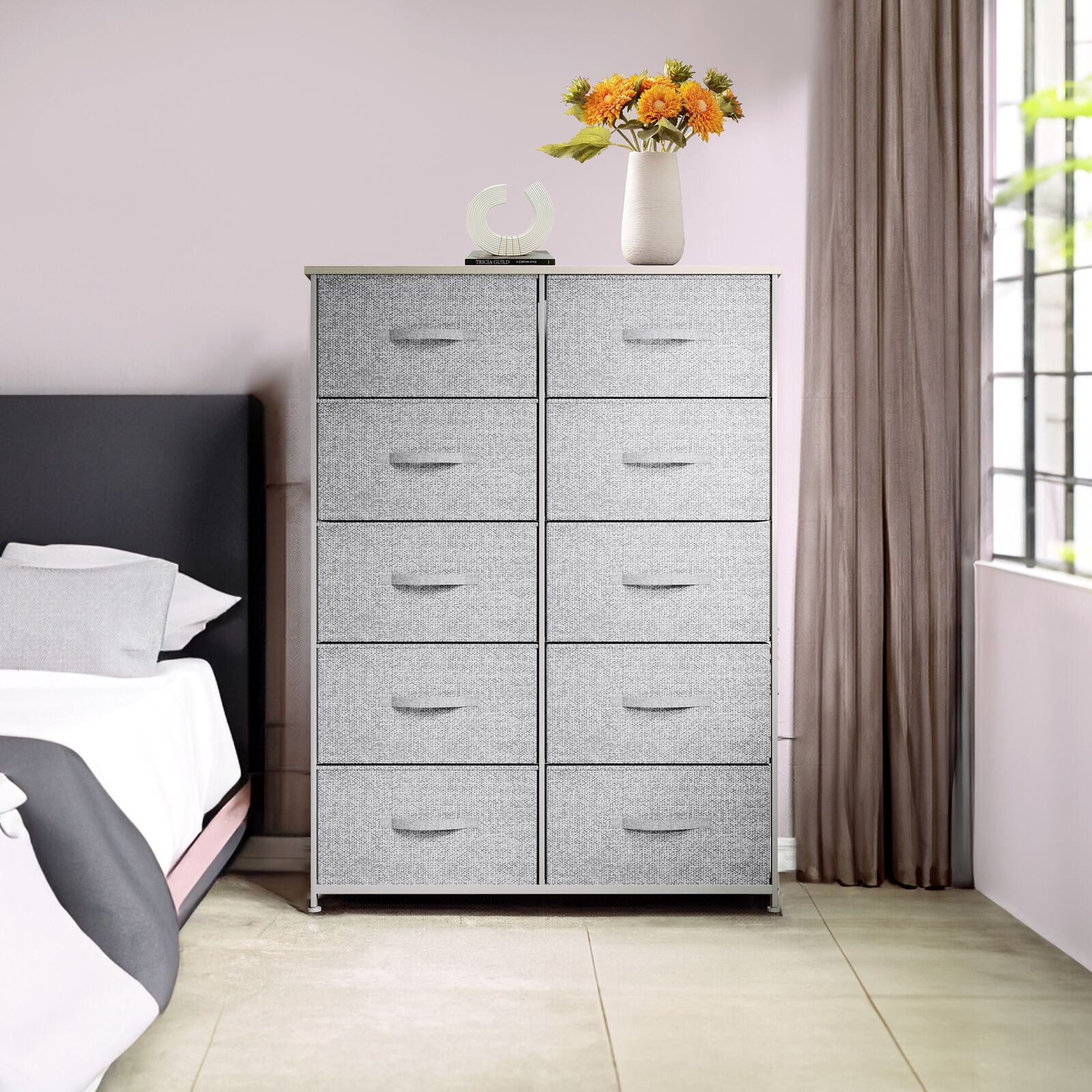 10-Tier Drawer Dresser Chest of Storage Shelf Tower Bedroom Fabric ...